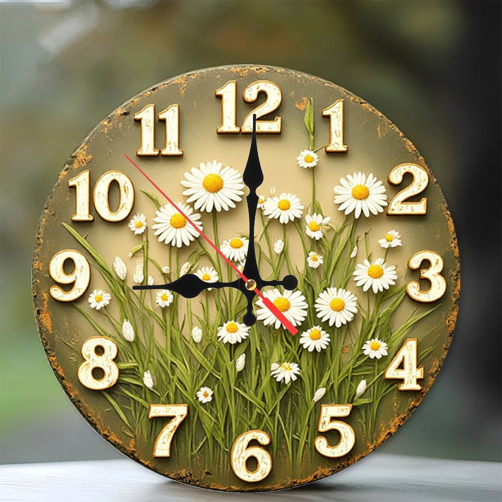 Daisy Flowers Wall Clock Rustic Farmhouse Decor 10-Inch Silent Wooden ...