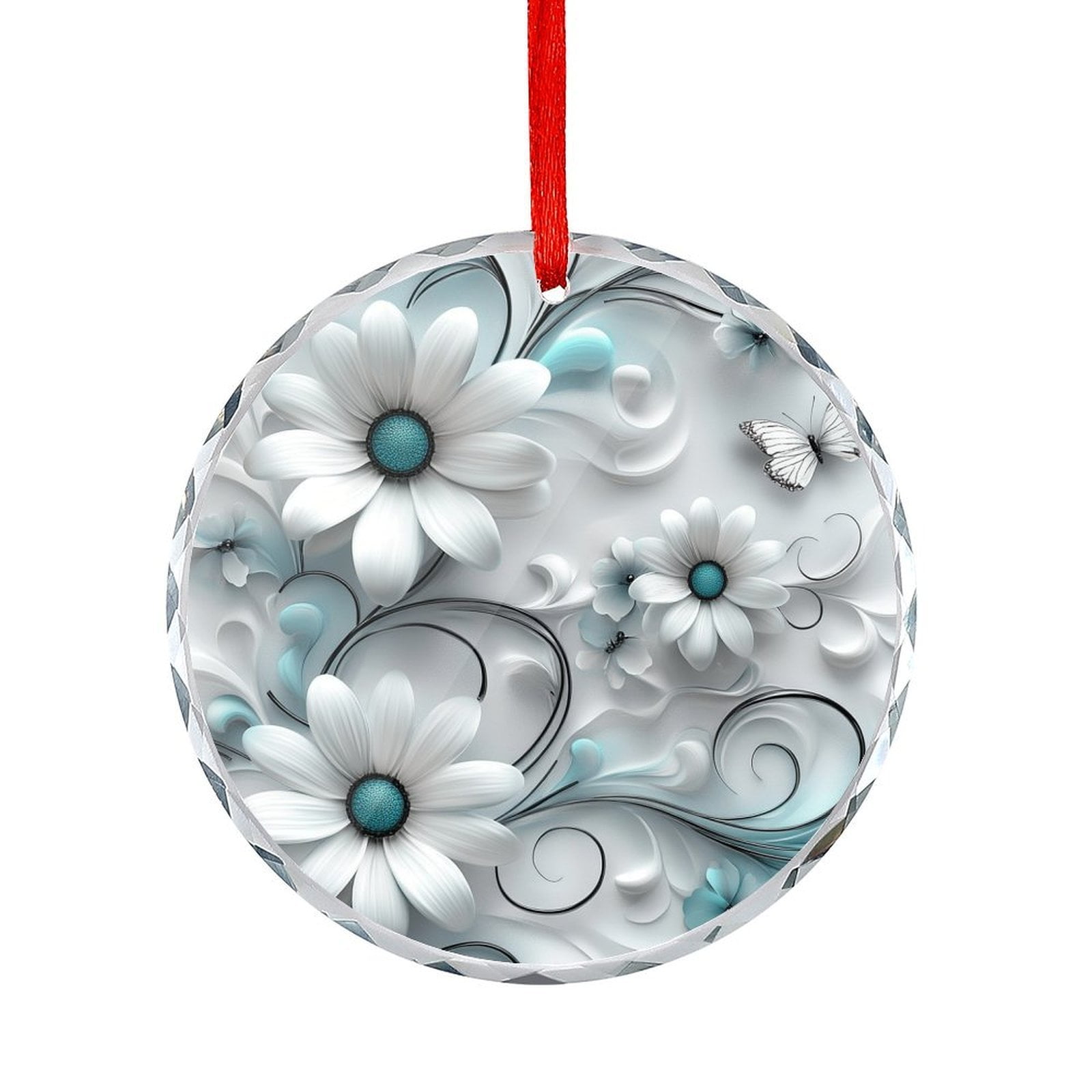 Daisy Flowers in White And Teal Blue Christmas Ornament Spring Floral ...