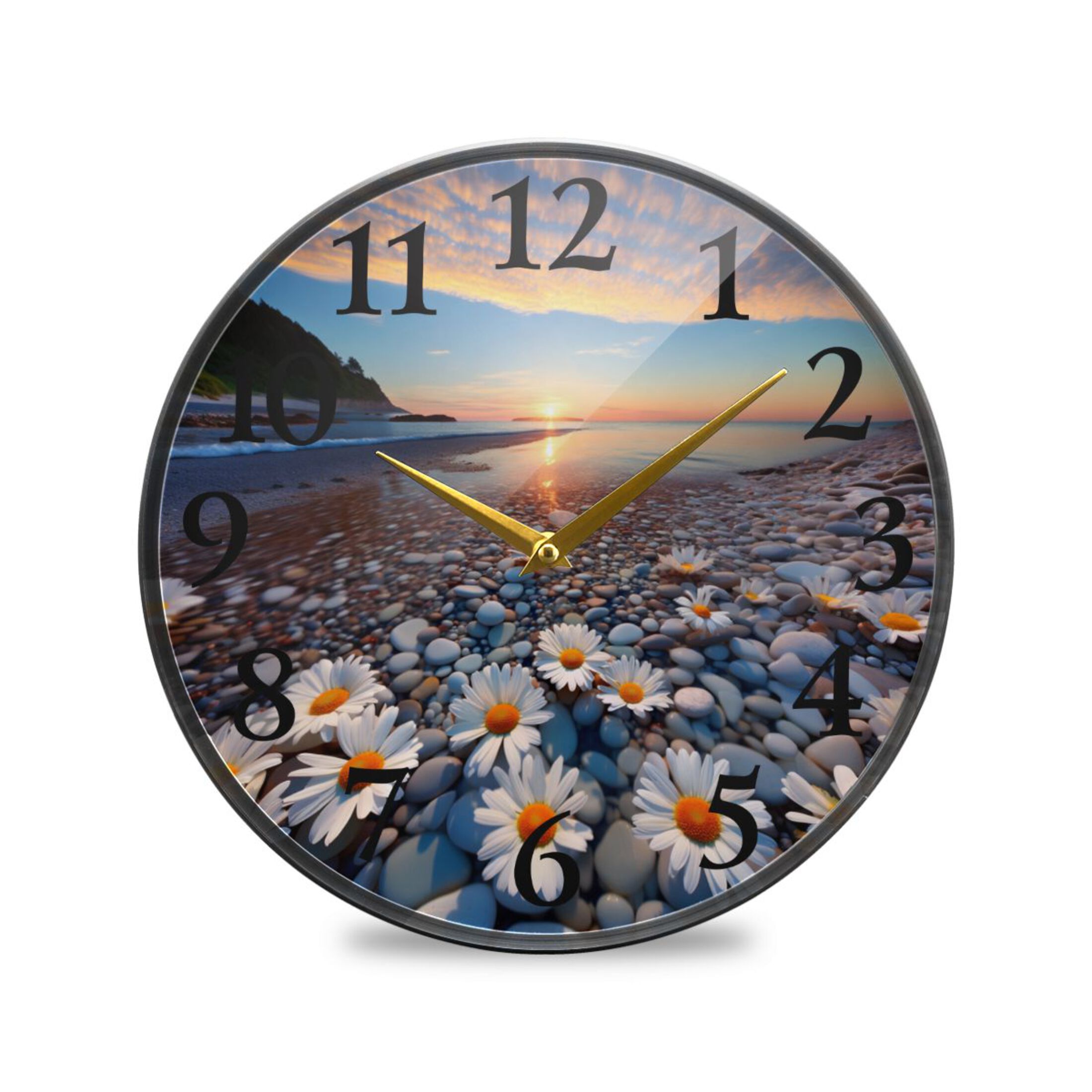 Daisy Flowers on Beach Wall Clocks Battery Operated 11.9 Inch Round ...
