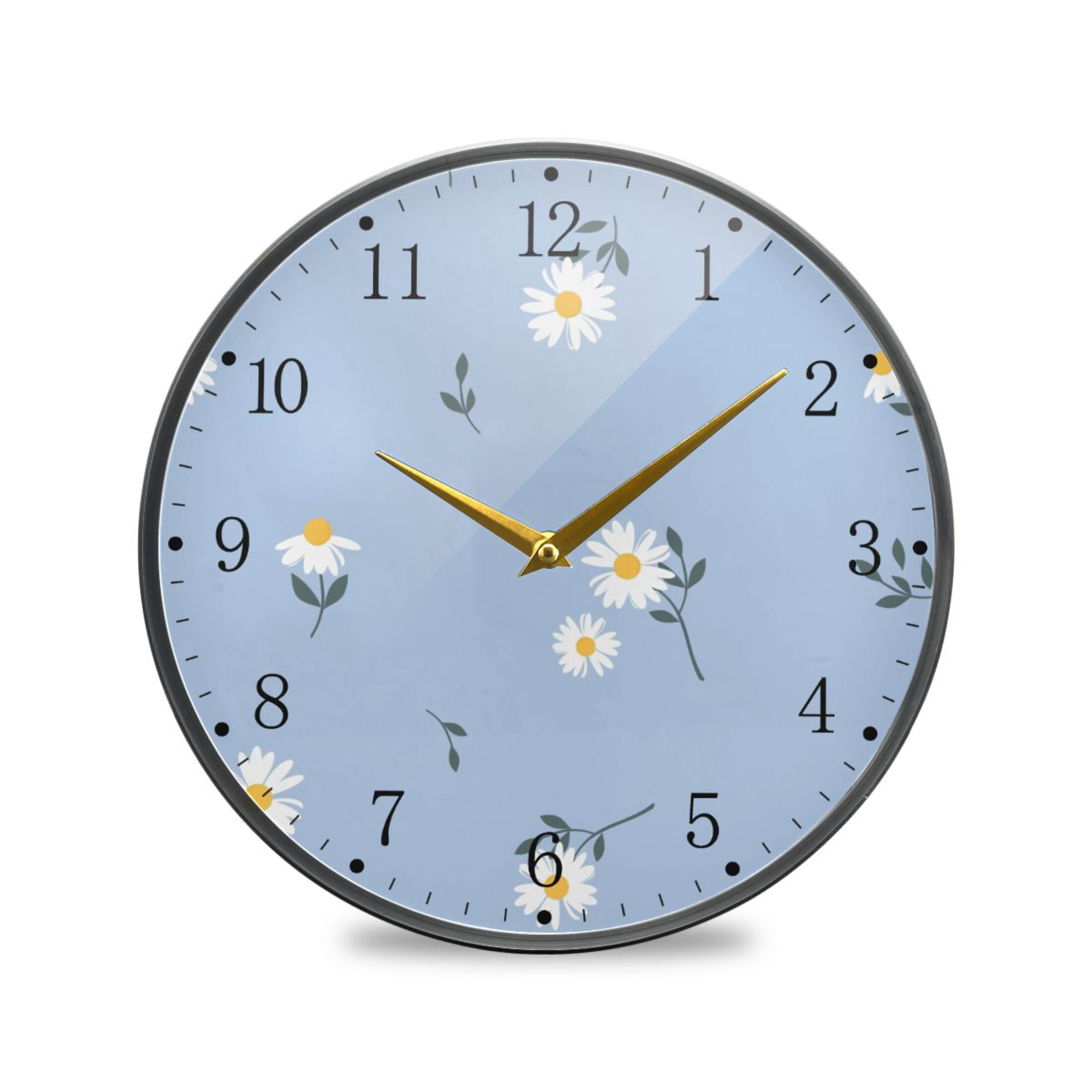 Daisy Flowers on Blue Acrylic Wall Clocks Quiet Round Clock Battery ...
