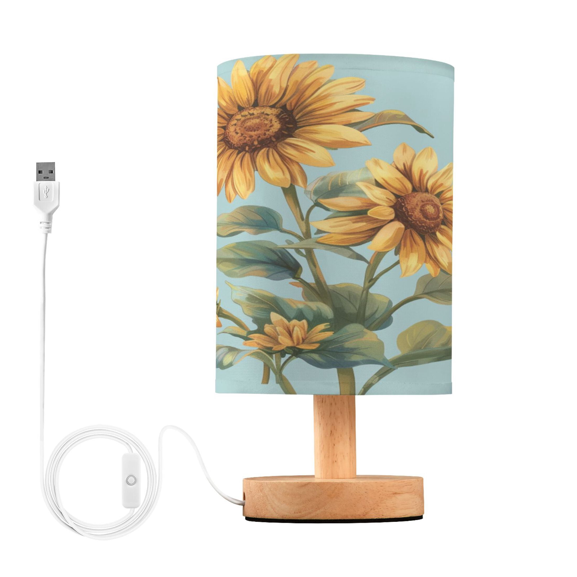 Daisy Flowers on Blue Bedside Table Lamp Desk Warm Lights with USB ...