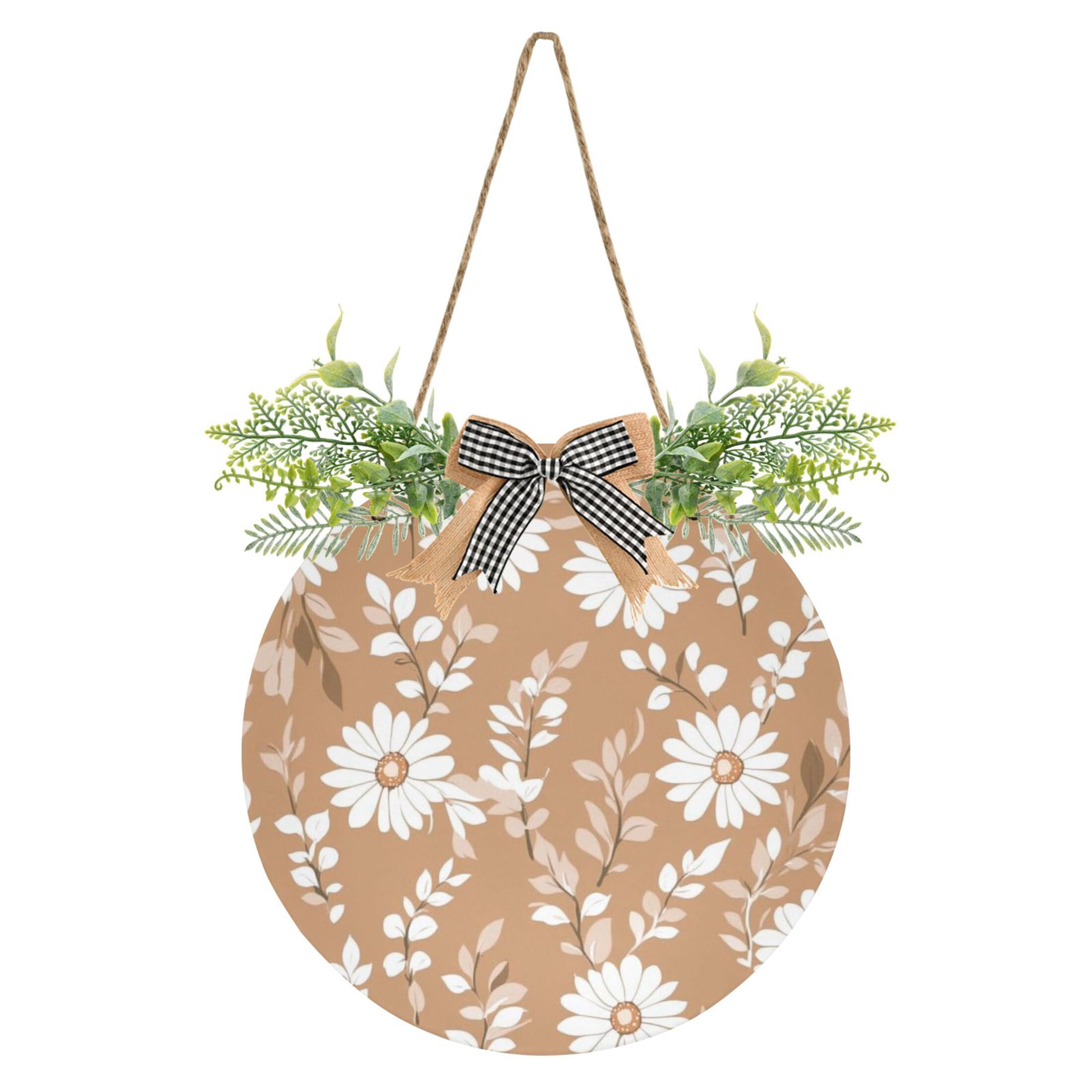 Daisy Flowers on Brown Front Door Porch Decoration Hanging Sign with ...