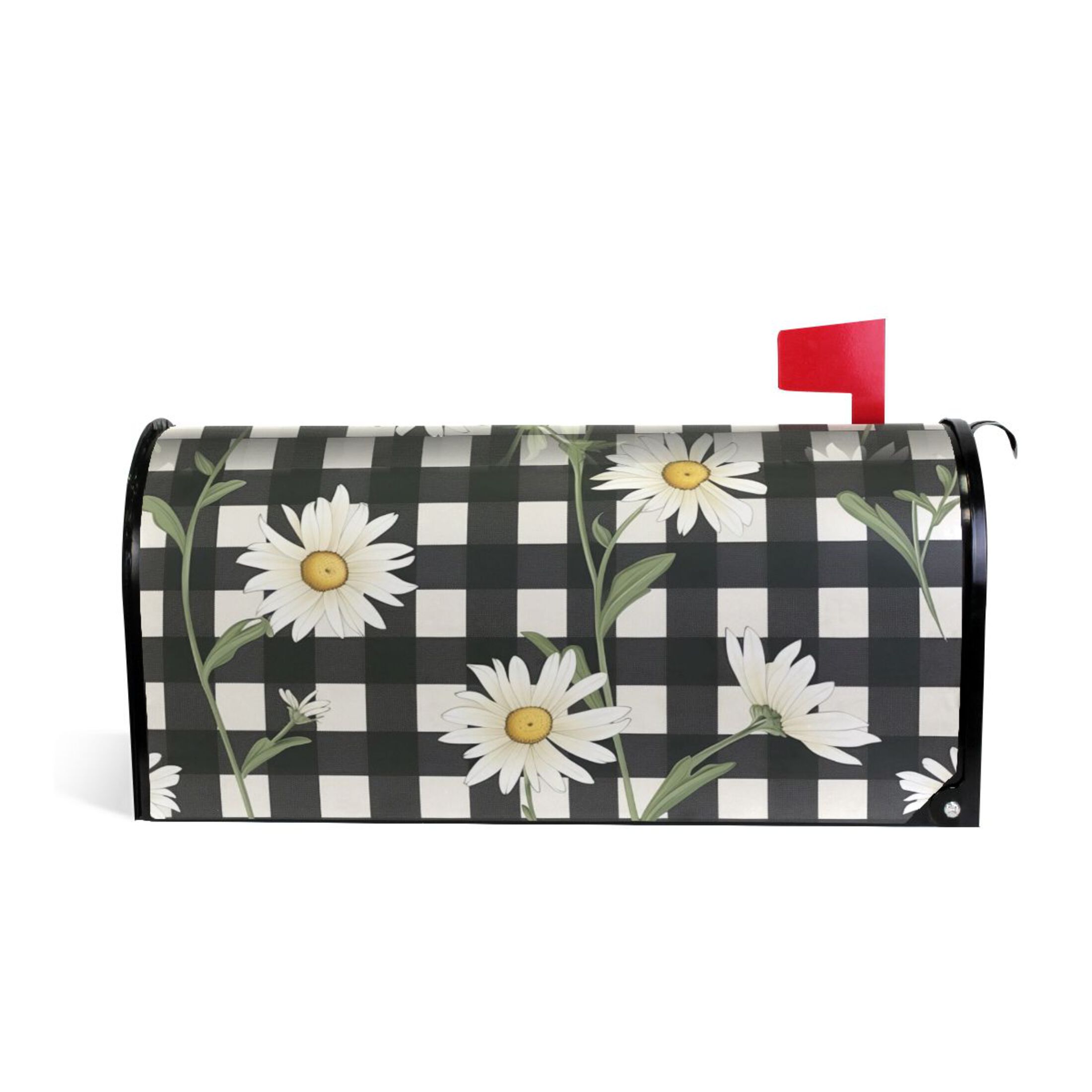 Daisy Flowers on Checkered Magnetic Mailbox Covers 21" X 18" Post ...