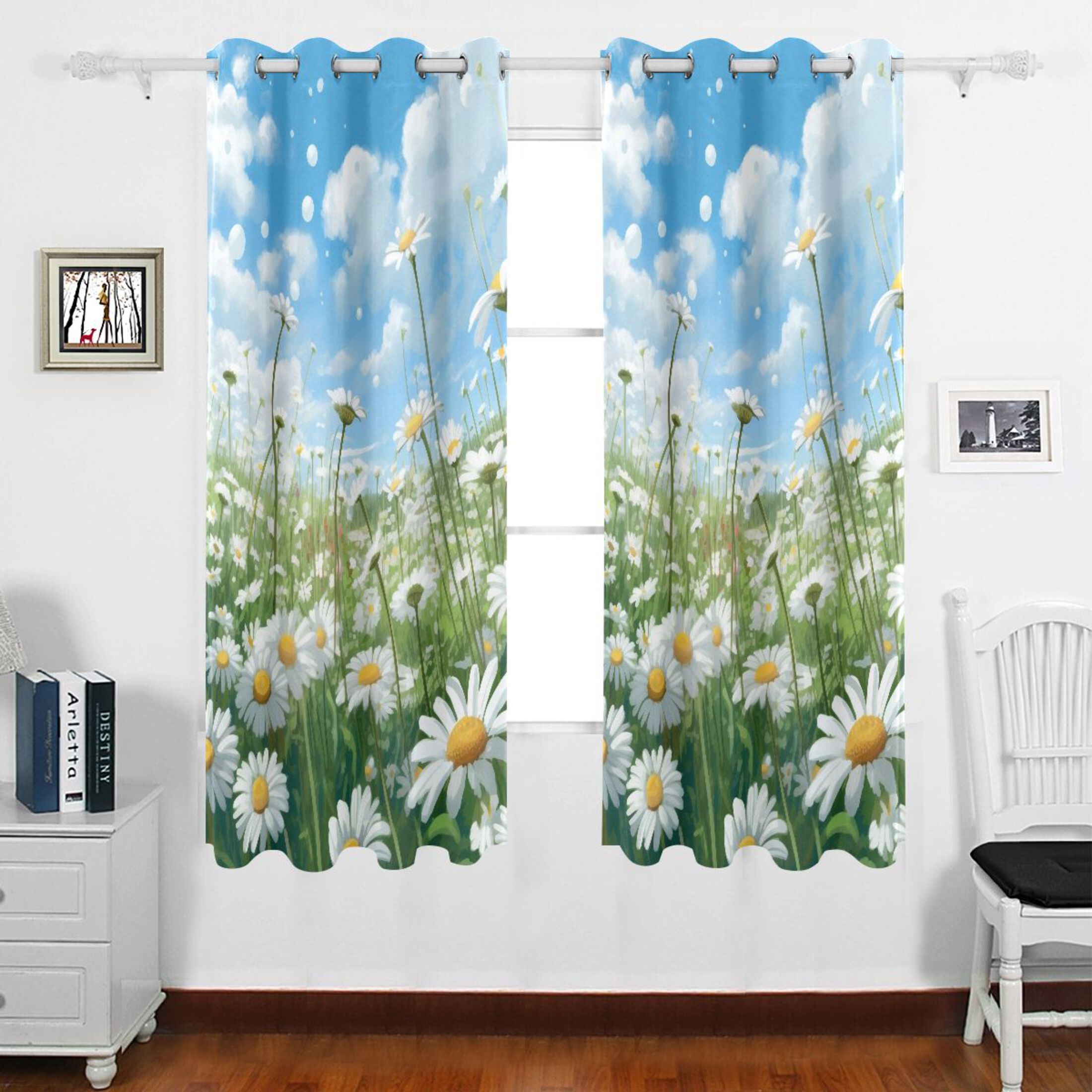 Daisy Flowers with Sky Grommet Blackout Curtains Thermal Insulated ...