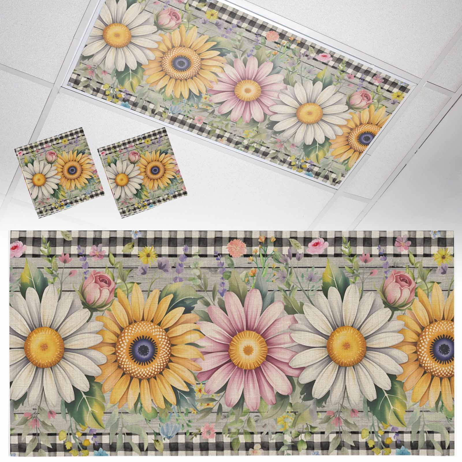 Daisy Fluorescent Light Covers Spring Pink White Yellow Floral Wood ...