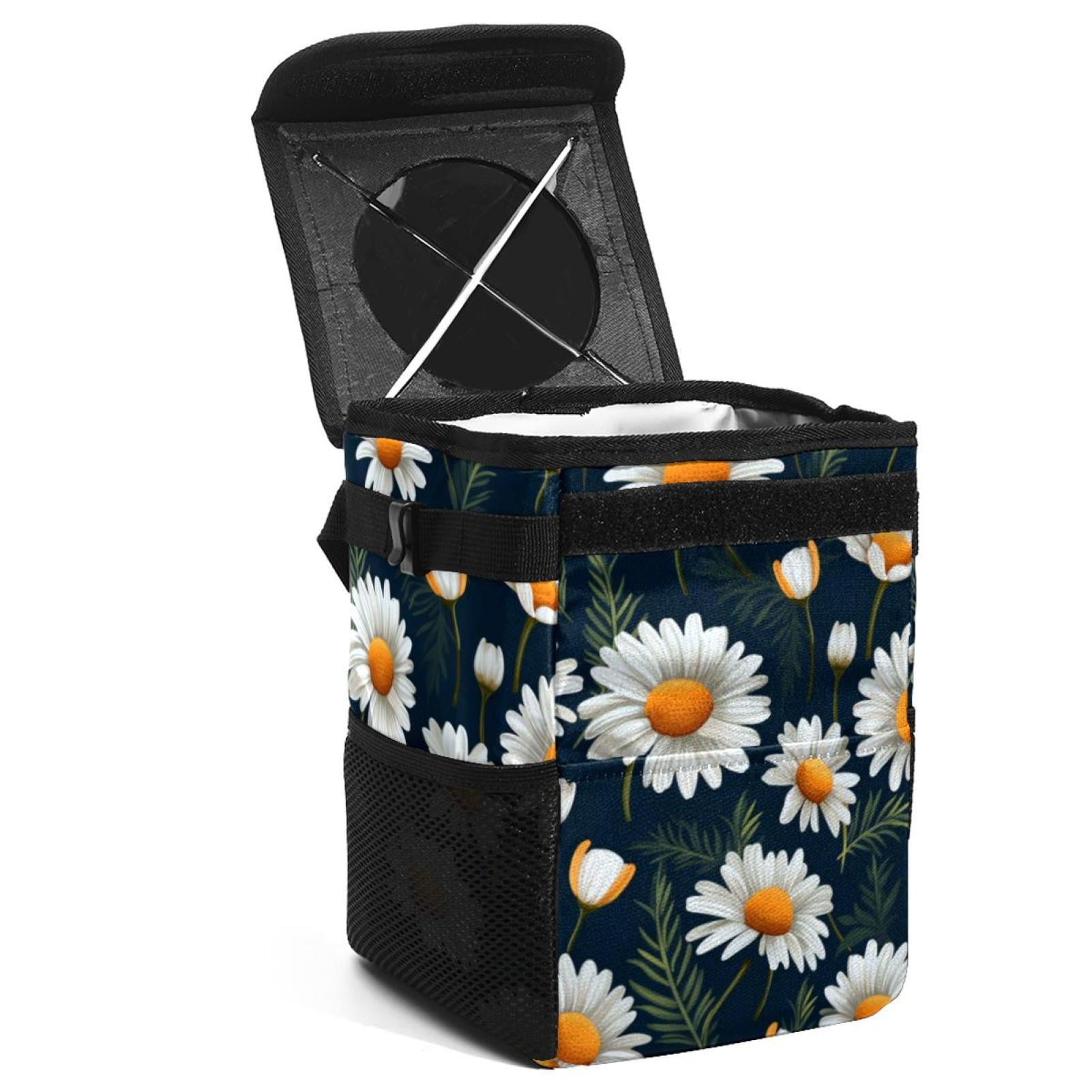 Daisy Foldable Car Trash Can with Lid, Leak-proof Mini Garbage Bin ...