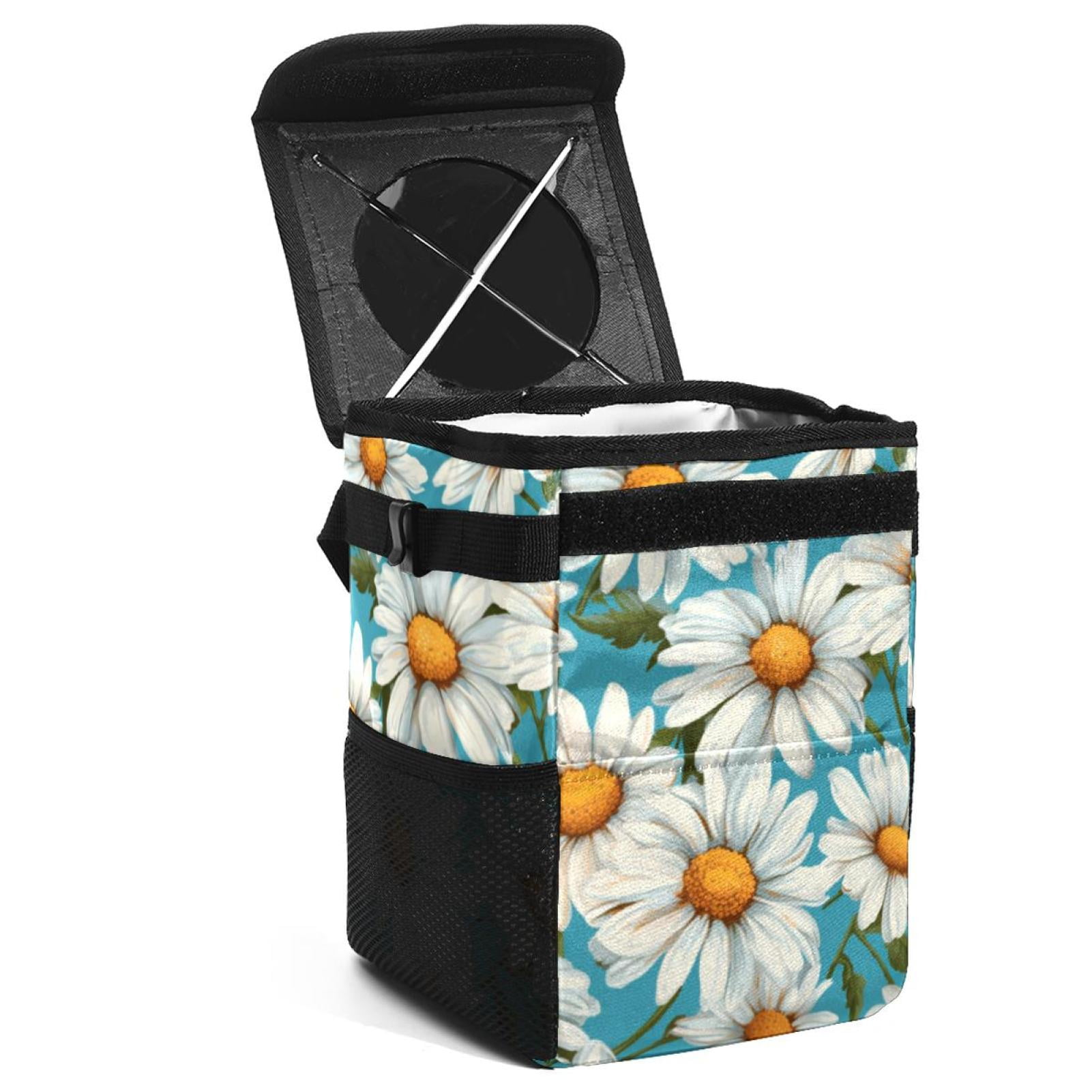 Daisy Foldable Mini Trash Can with Lid - Leak-Proof Car Garbage Can for ...