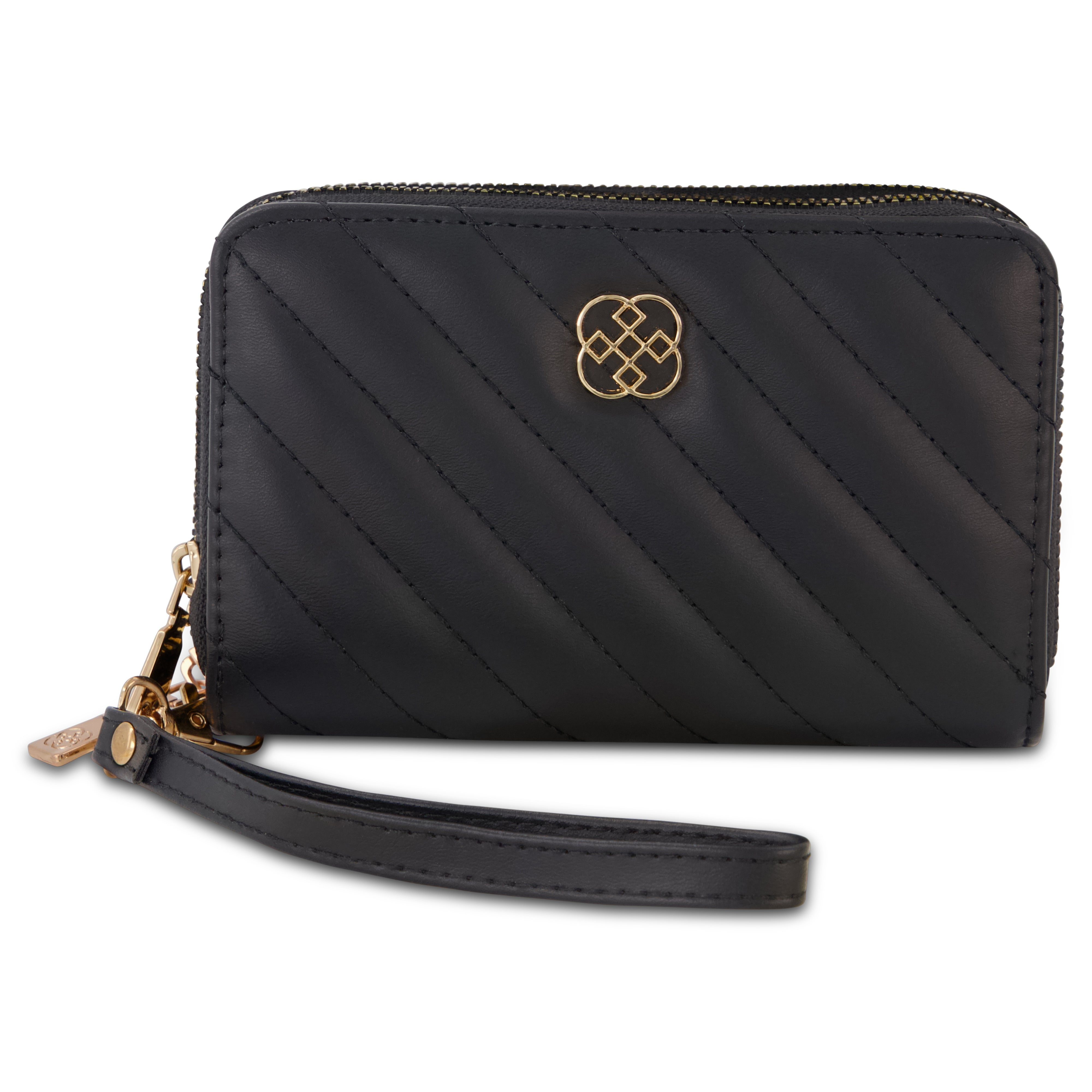 Daisy Fuentes Diagonally Quilted Compact Wallet for Women, Black ...
