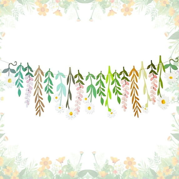 Daisy Garden Banner Decoration - Natural Hanging Floral Garland for ...