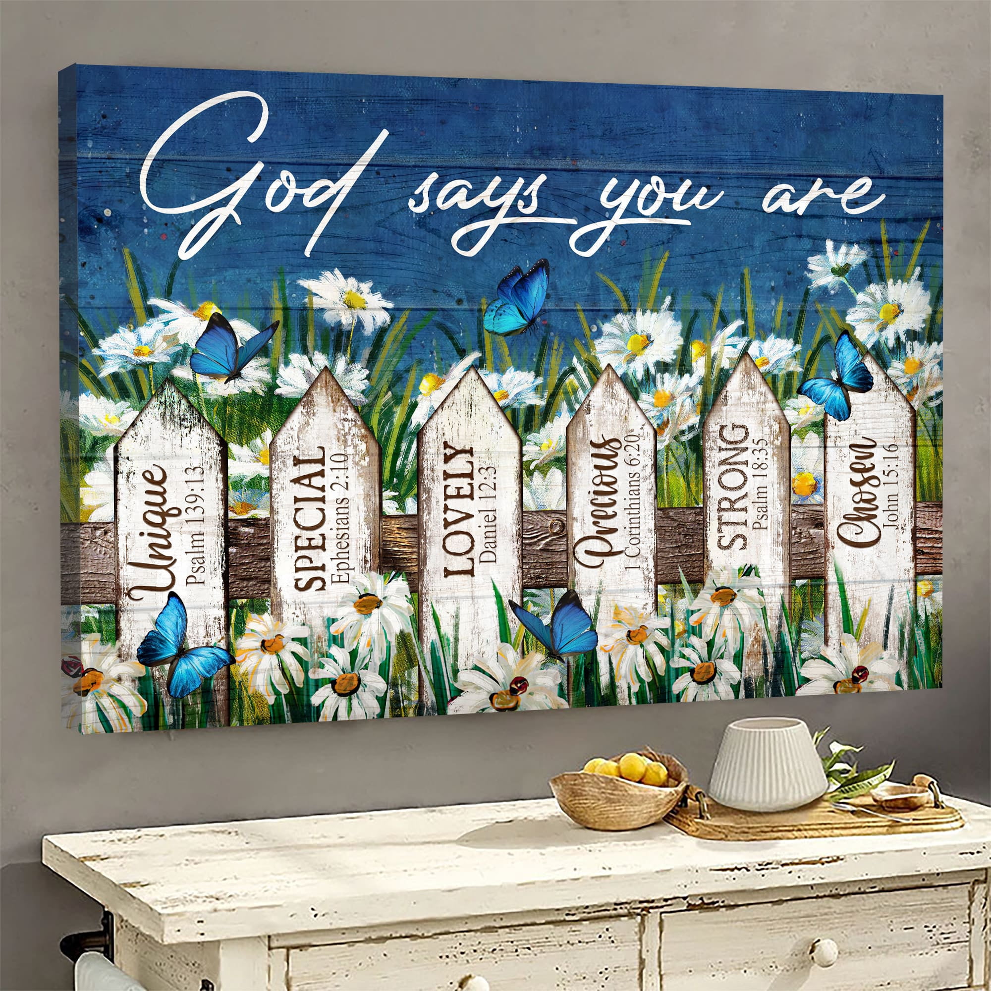 Daisy Garden, Butterfly, Fence, God Says You Are - Jesus Landscape ...