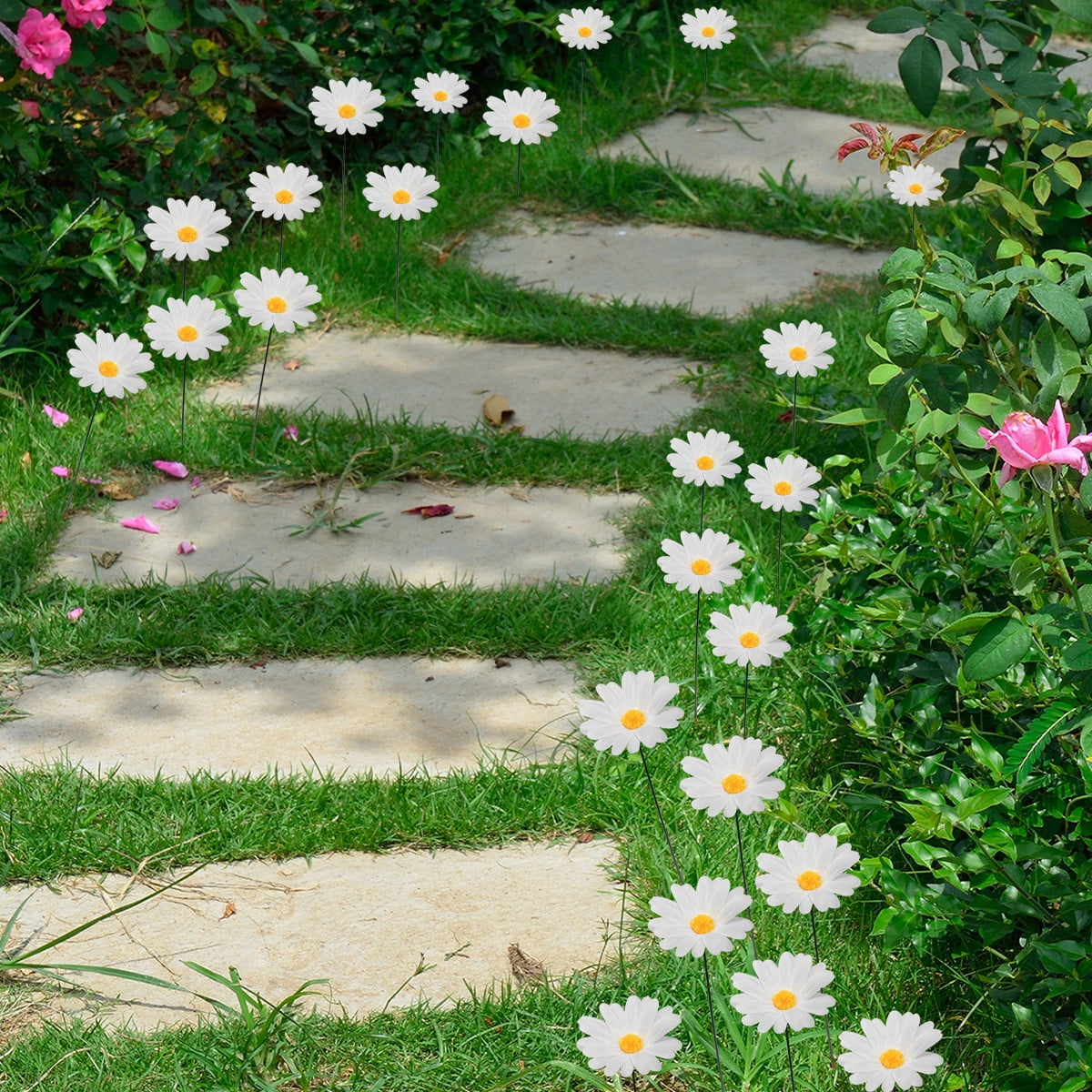 Daisy Garden Stakes, 30 Daisy Metal Stakes Outdoor Decorations for ...