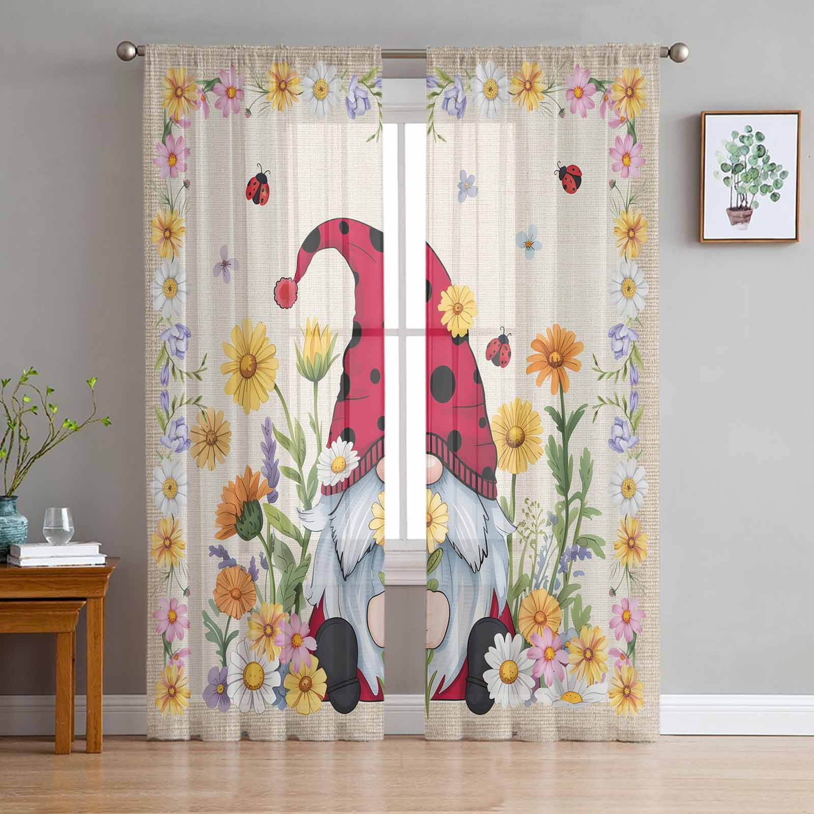 Daisy Gnomes Sheer Curtains 63 Inches Length 2 Panels Set, Window Sheer ...