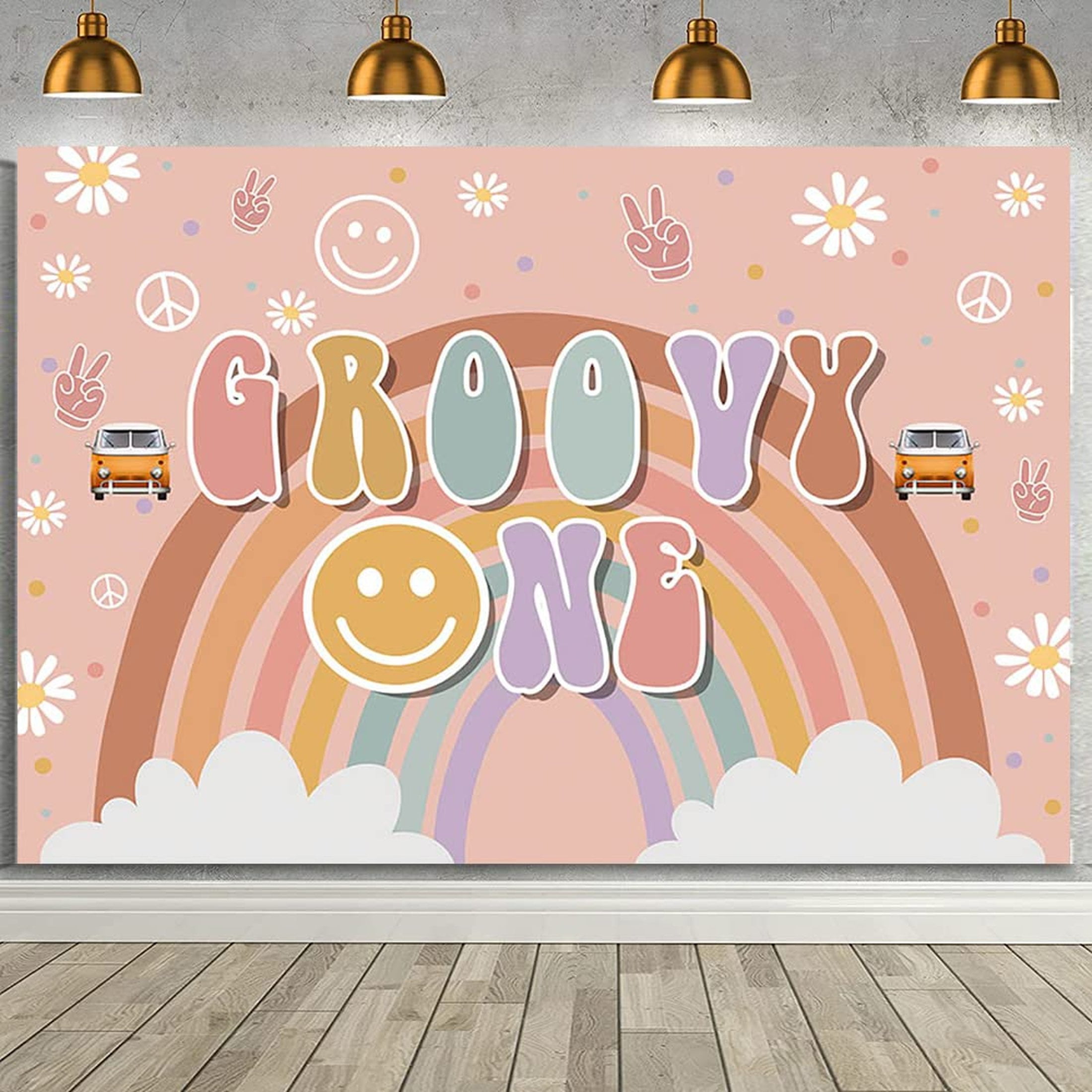 Daisy Groove Party Backdrop - Boho Birthday Photo Background Banner for ...