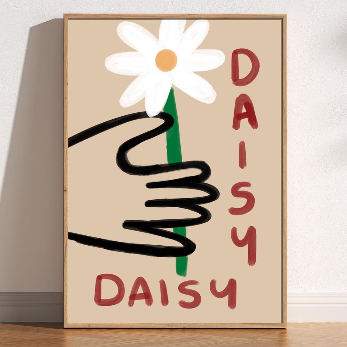 Daisy In Hand Art Print, Cute Aesthetic Hand Drawn Trendy Wall Decor ...