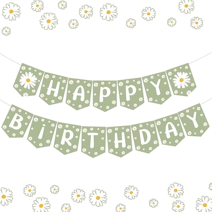 Daisy Happy Birthday Banner for Girl, Sage Green Daisy Flower Birthday ...