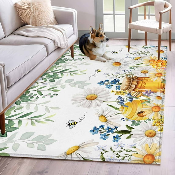 Daisy Honey Area Rugs 3x5 ft Bee Blue Flower Green Eucalyptus Leaves ...