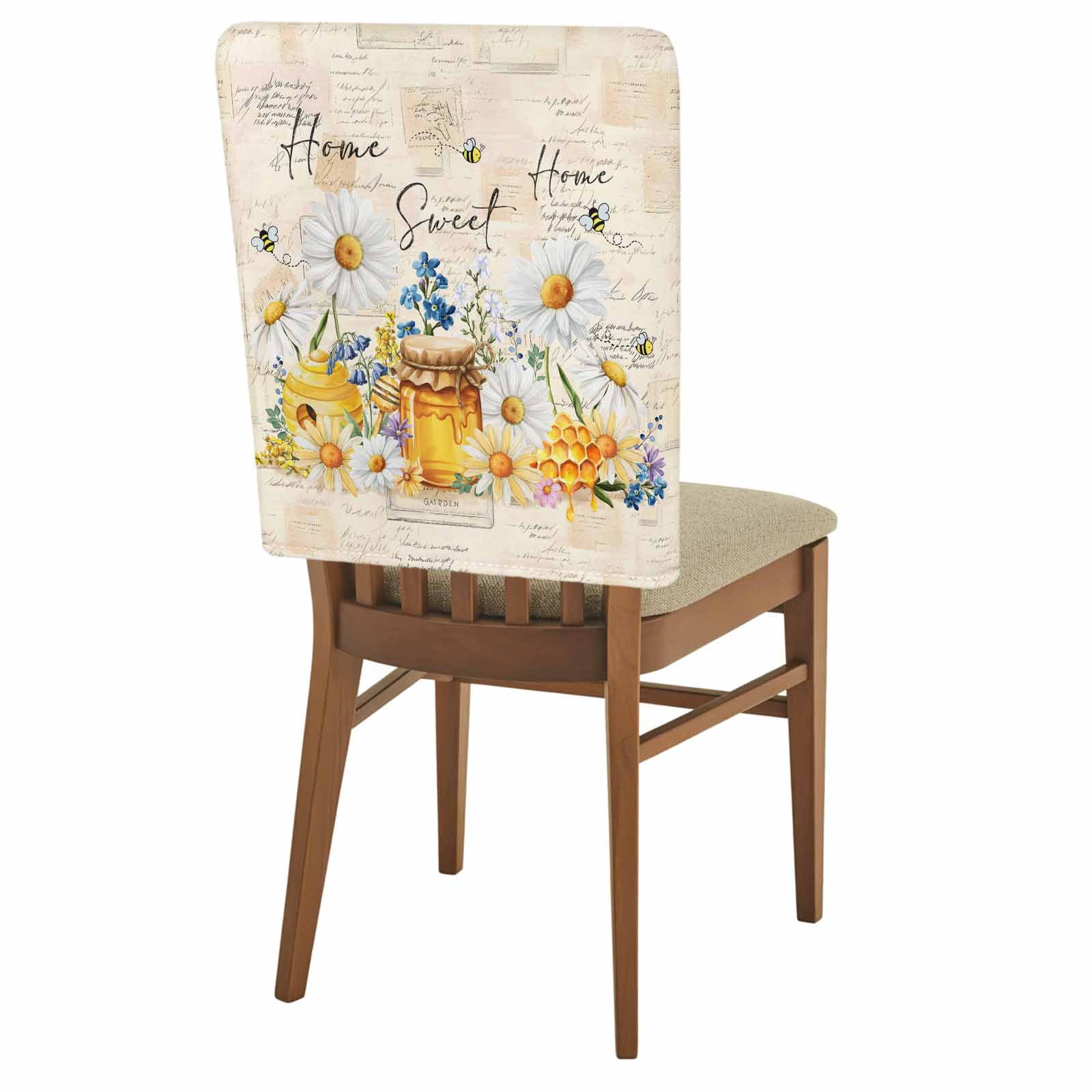 Daisy Honey Chair Back Covers Set of 4, Bee Blue Flower Wildflowers ...