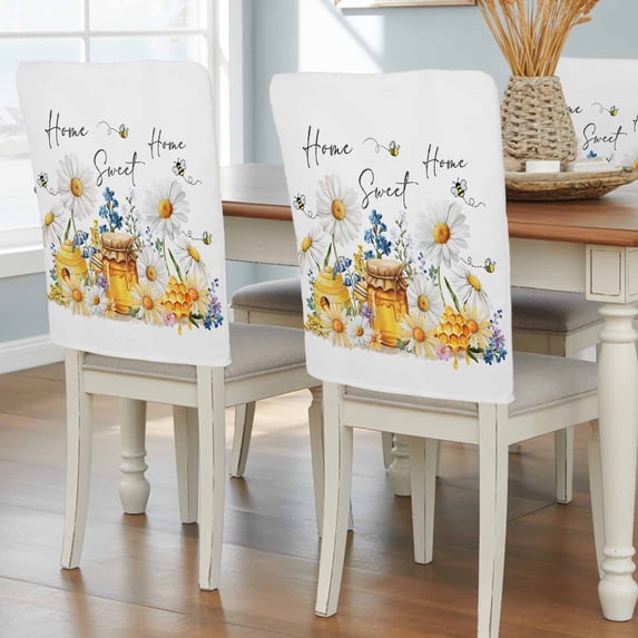 Daisy Honey Dining Chair Back Cover Only, Bee Blue Flowers Home Sweet ...