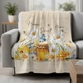 Daisy Honey Fleece Throw Blanket Bee Blue Flower Home Sweet Wildflower ...