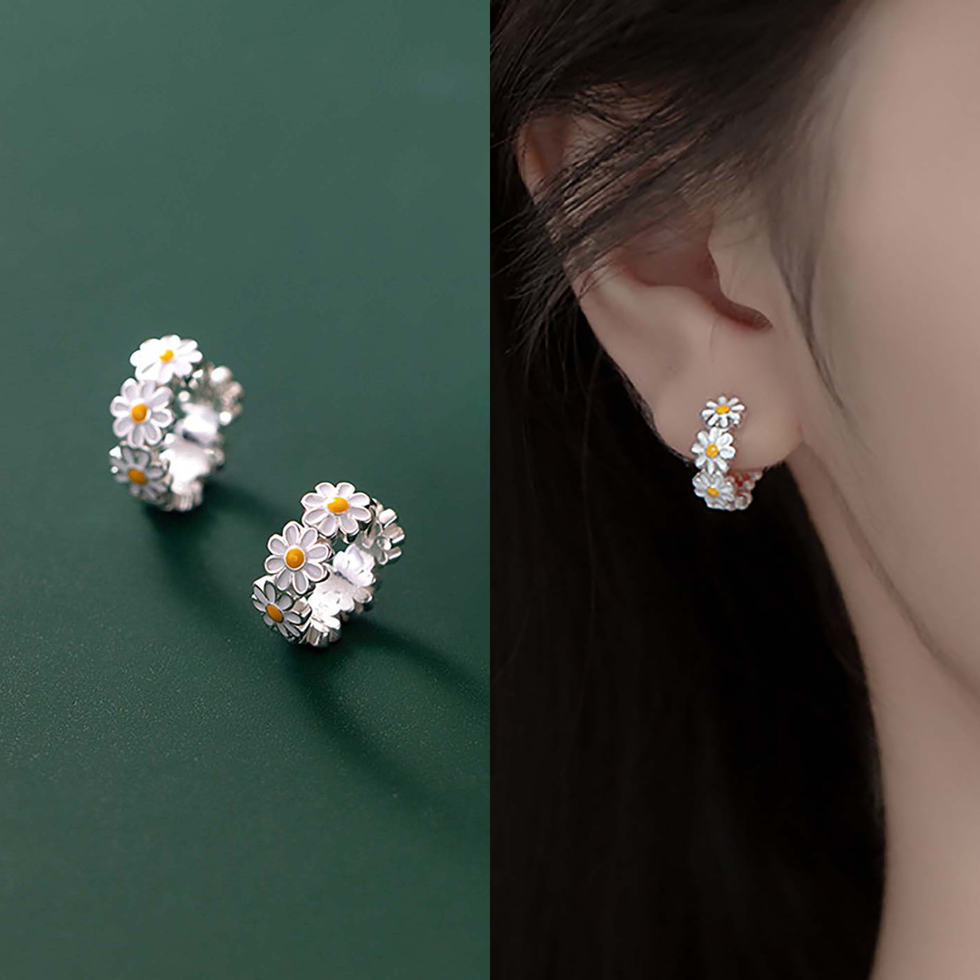 Daisy Hoop Earrings,Flower Hoop Earrings,Floral Earrings Dainty Flower ...