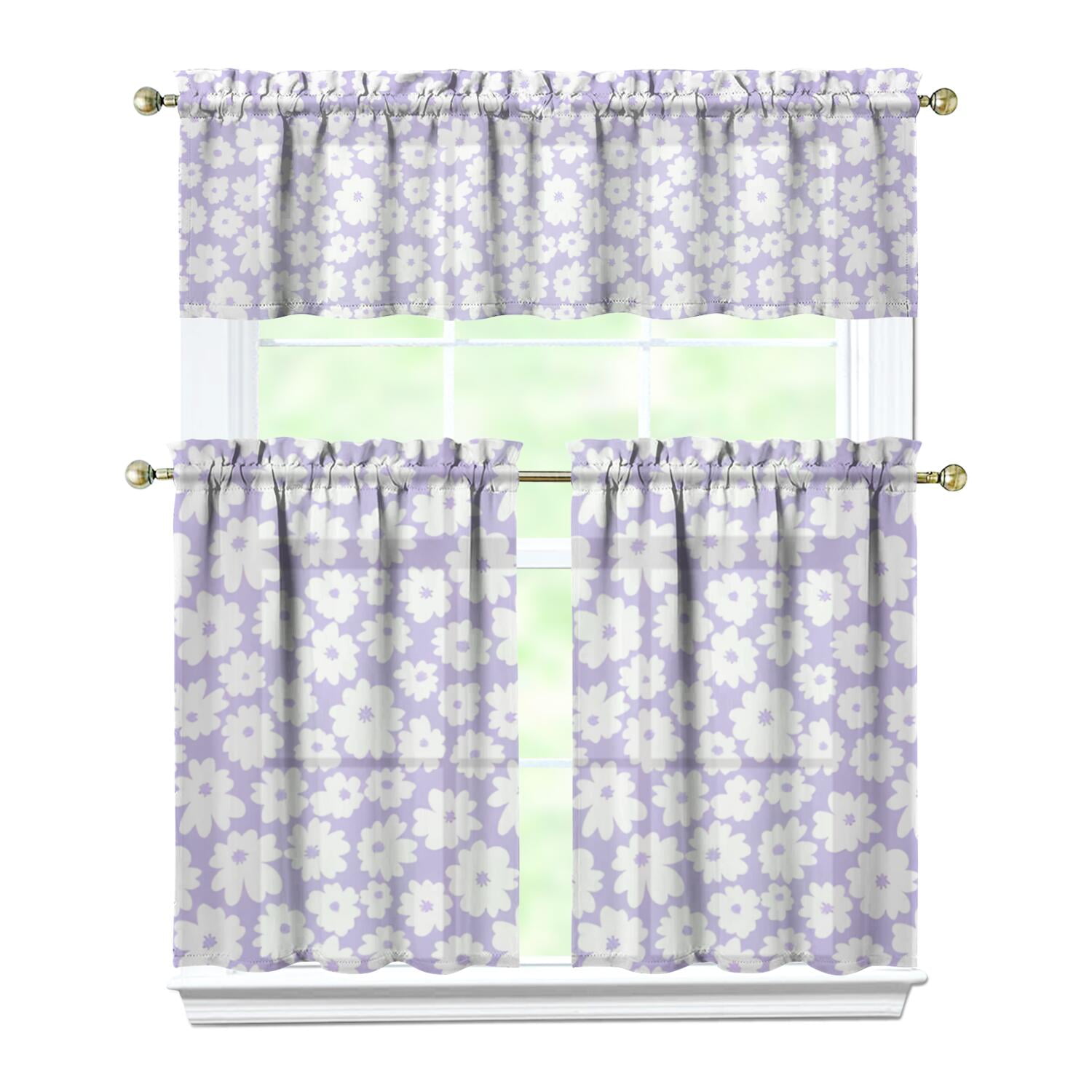Daisy Kitchen Curtains Set Tier and Valance, Floral Flower Cute Vintage ...