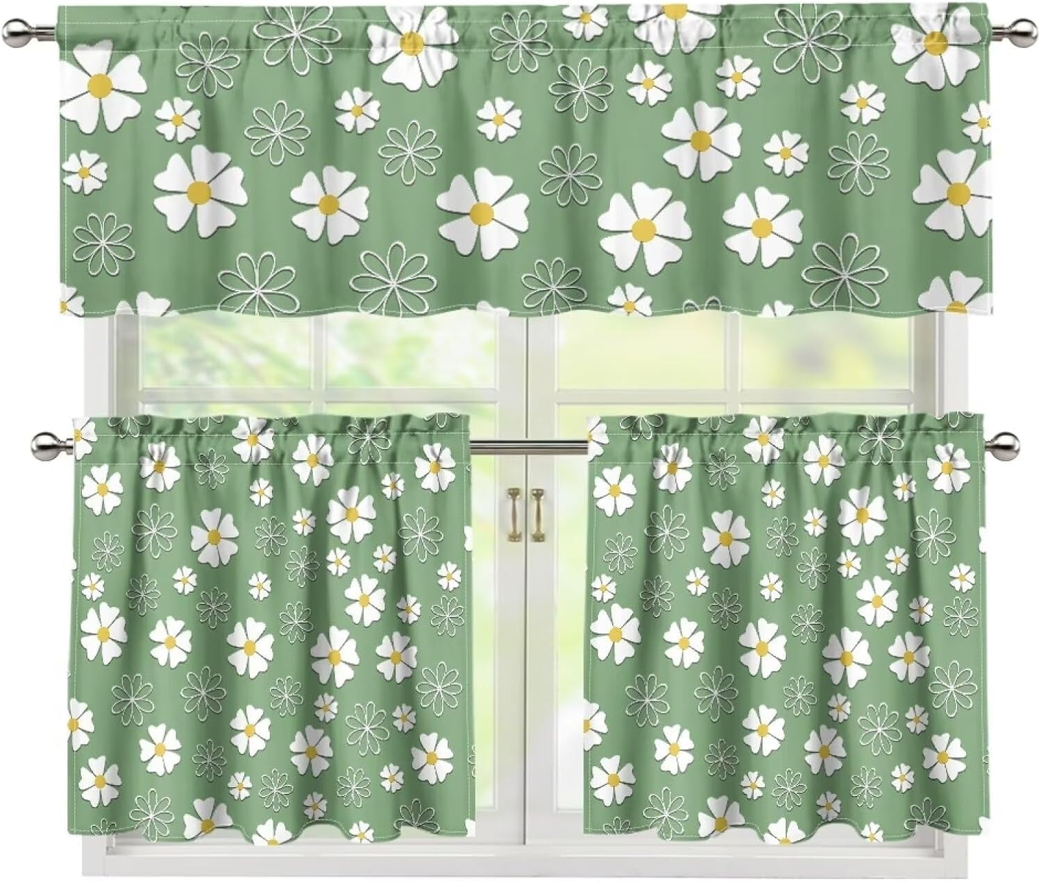 Daisy Kitchen Curtains Sets for Windows with Valance and Tier Sets ...