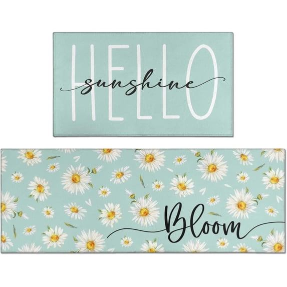 Daisy Kitchen Rugs Set of 2, Floral Kitchen Mats Non-slip Washable ...