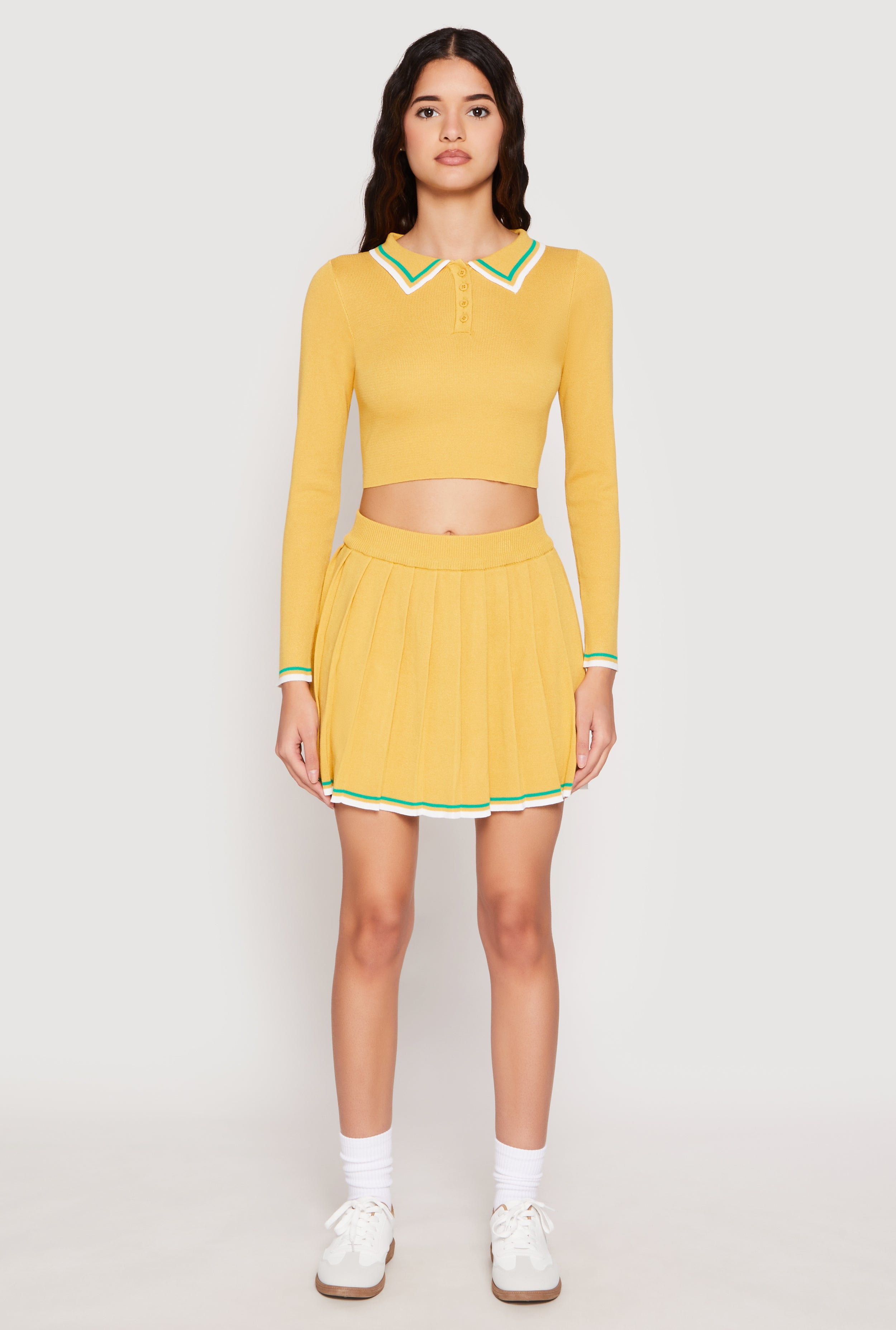 Womens Daisy Knit Varsity Stripe Pleated Skort - Walmart.com