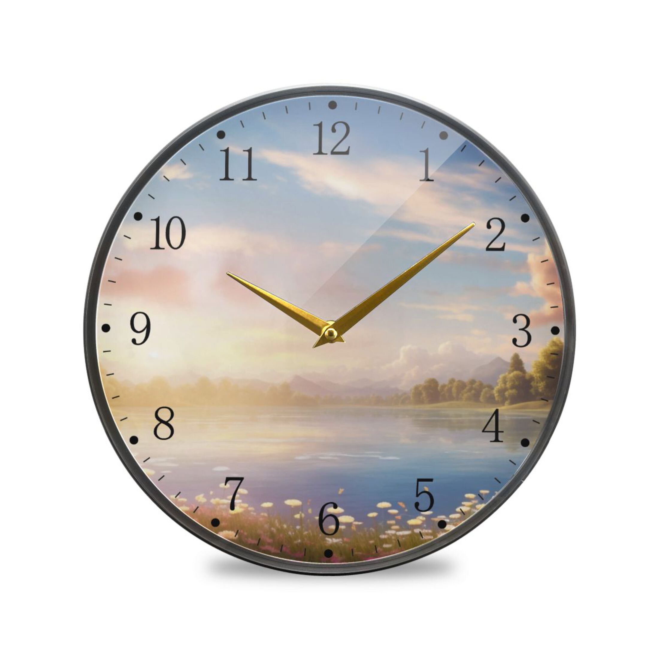 Daisy Landscape Acrylic Wall Clocks Quiet Round Clock Battery Operated ...