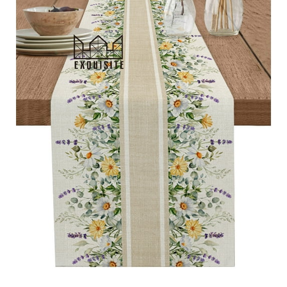 Daisy Lavender Eucalyptus Plant Flowers Table Runner Wedding Party ...