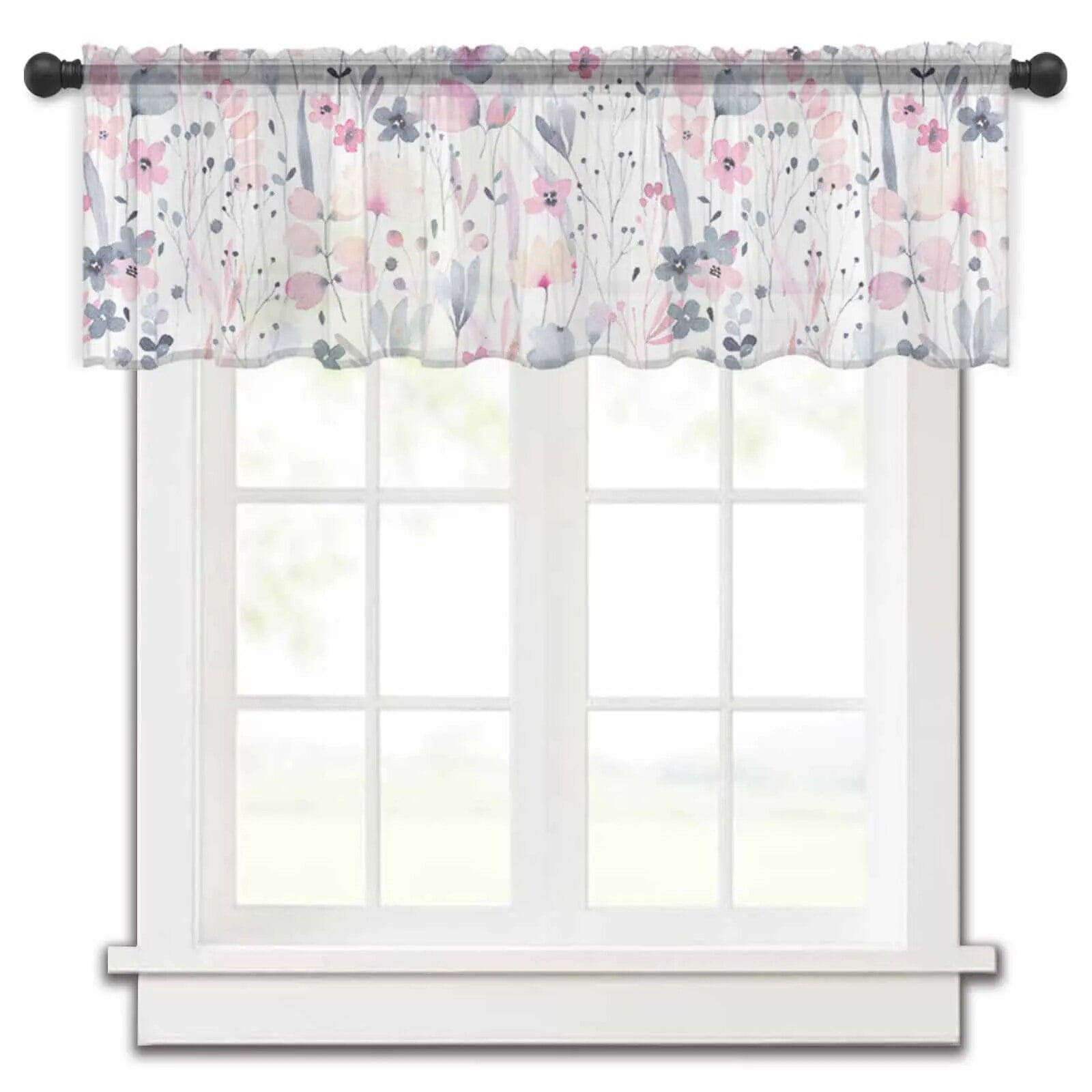 Daisy Lavender Plant Flowers Small Window Curtain Valance Sheer Short ...