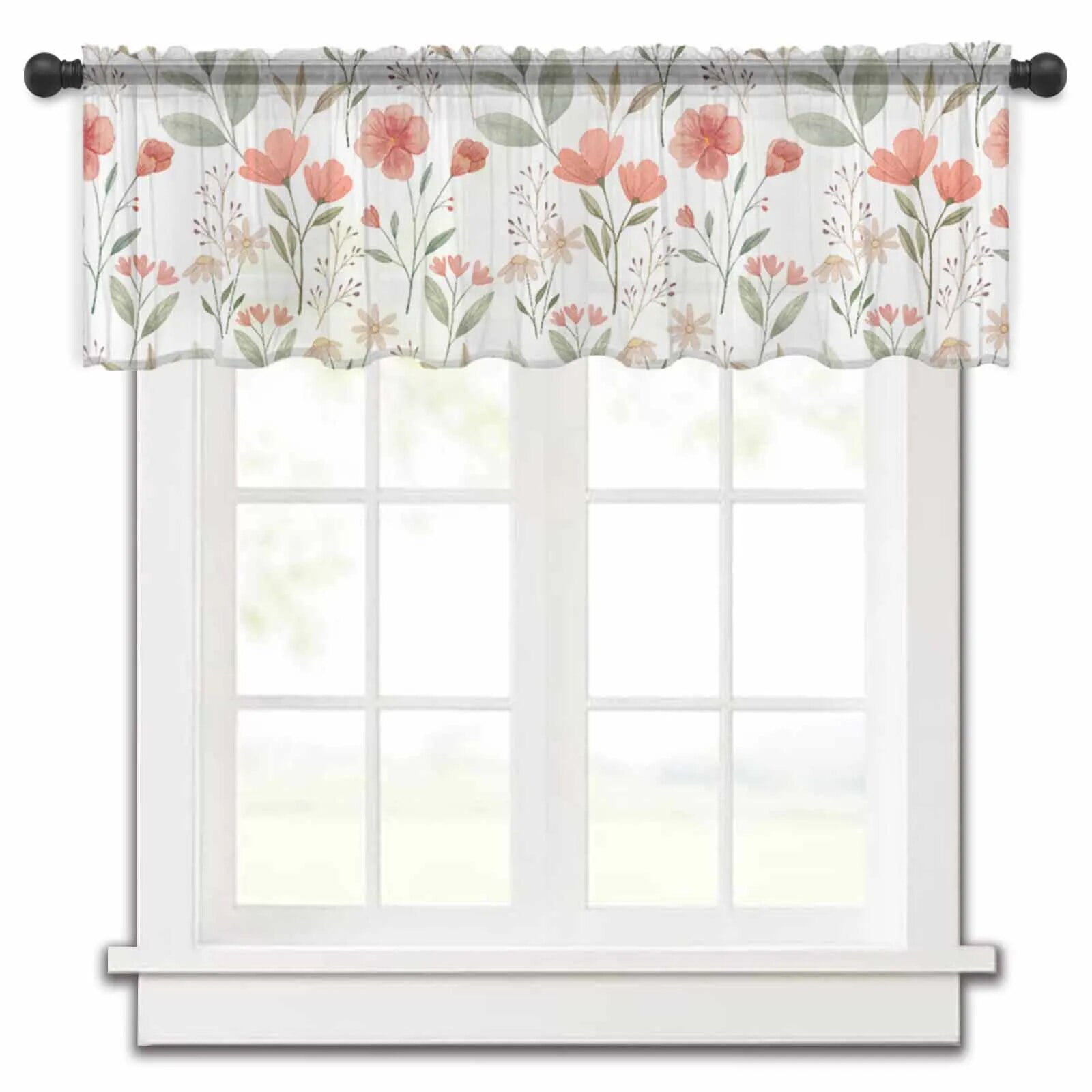 Daisy Lavender Plant Flowers Small Window Curtain Valance Sheer Short ...
