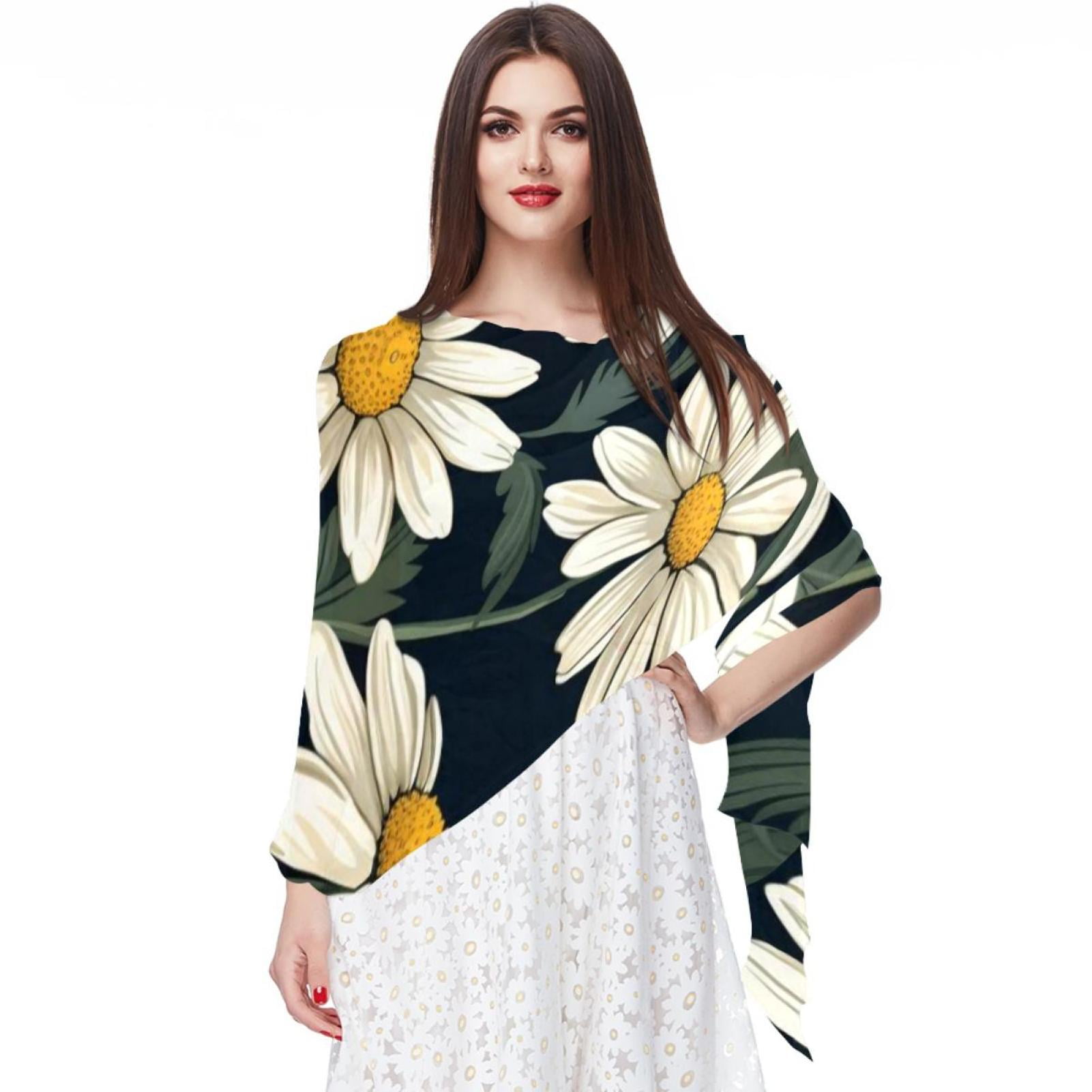 Daisy Light and Breathable Chiffon Silk Scarf for Women, Translucent ...