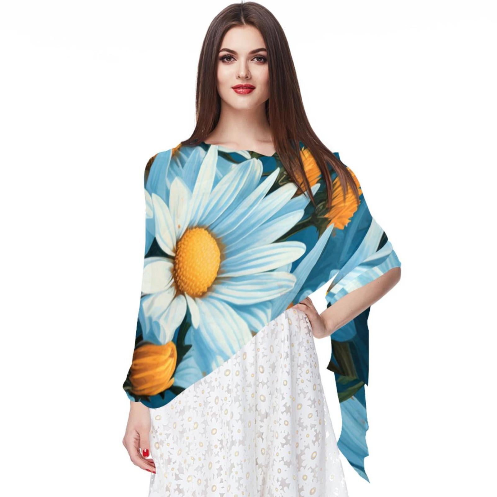 Daisy Light and Breathable Chiffon Yarn Silk Scarf - Translucent 180*73 ...