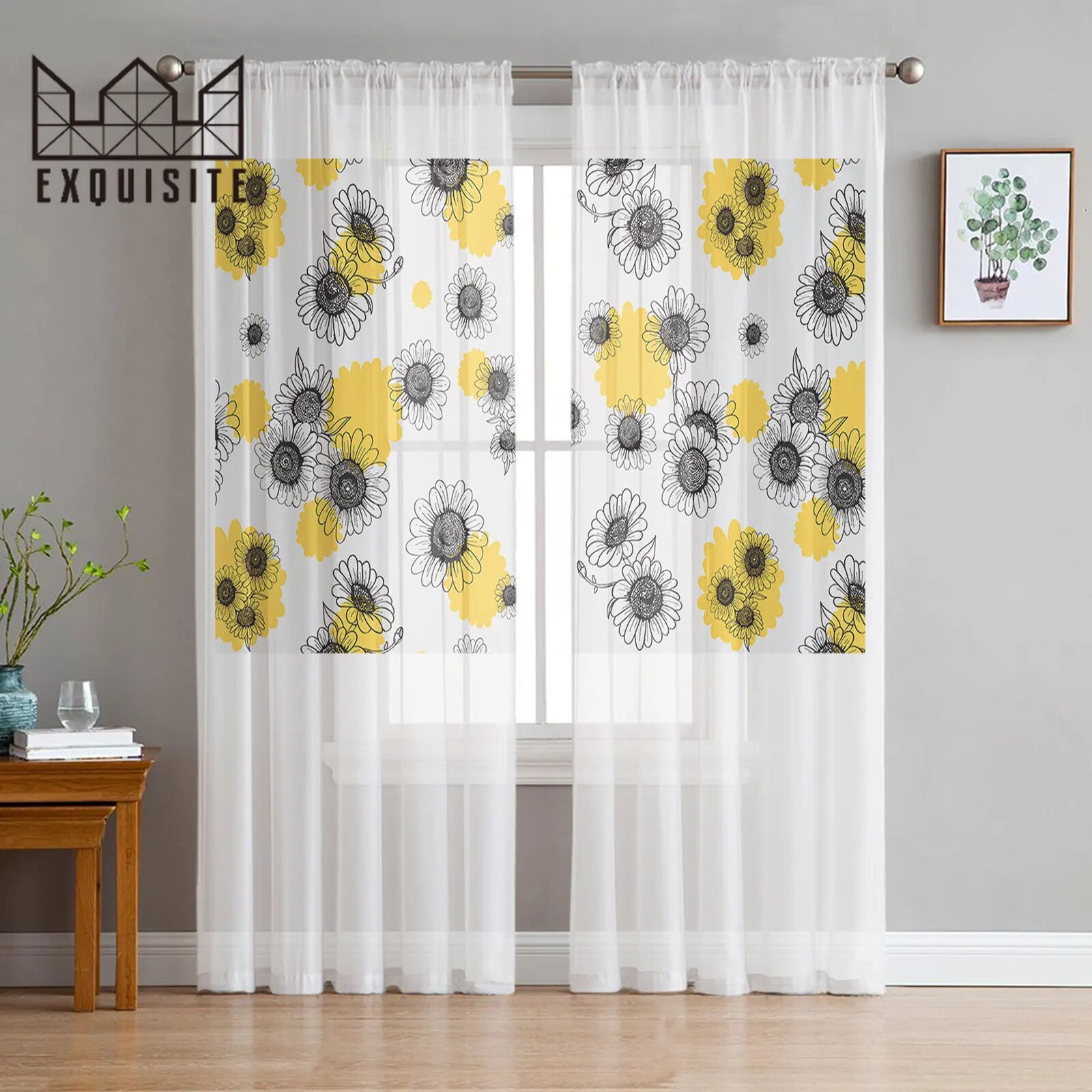 Daisy Line Transparent Bottom Tulle Curtain for Living Room Balcony r ...