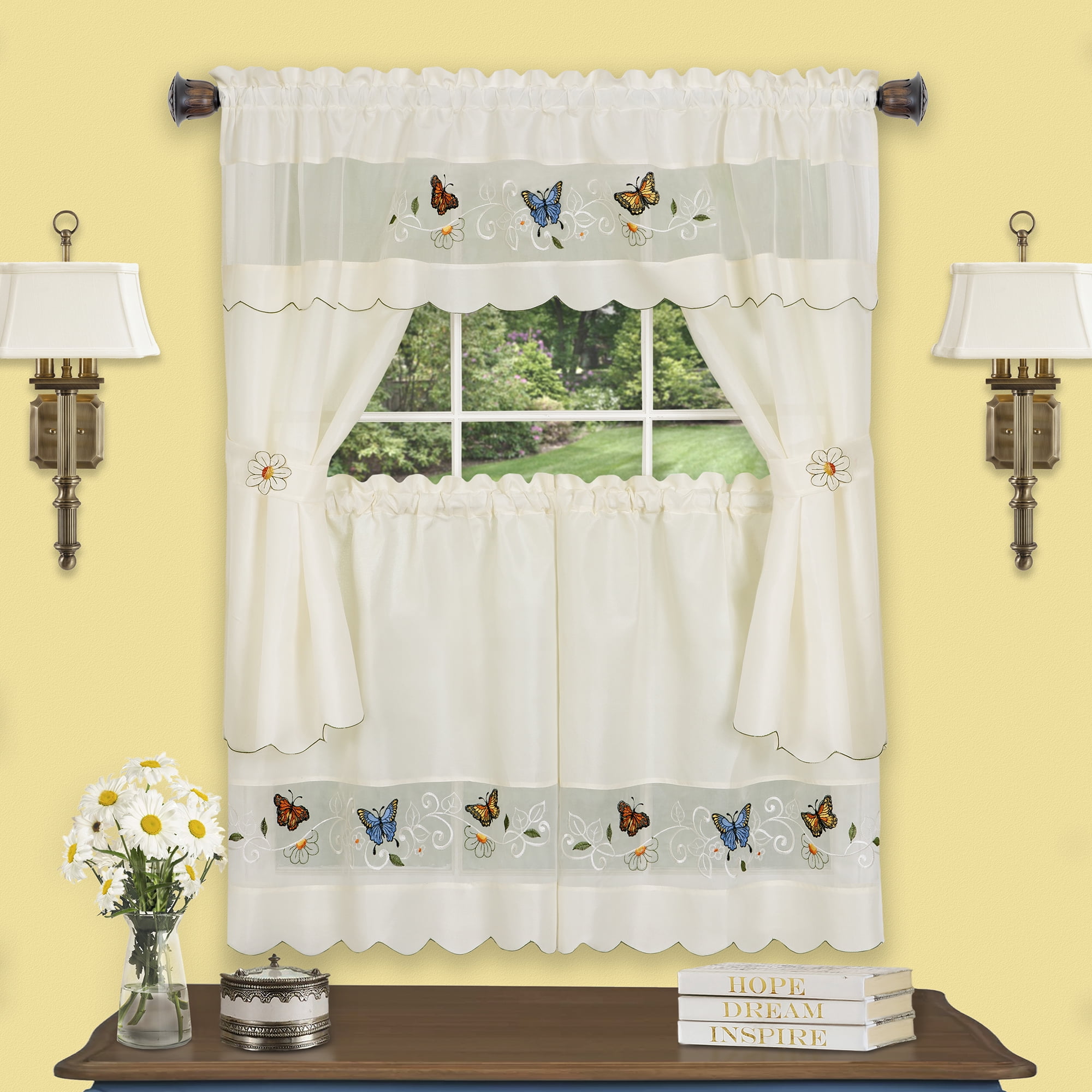 Daisy Meadow Window Kitchen Curtains Embellished Tailored Cottage Set ...