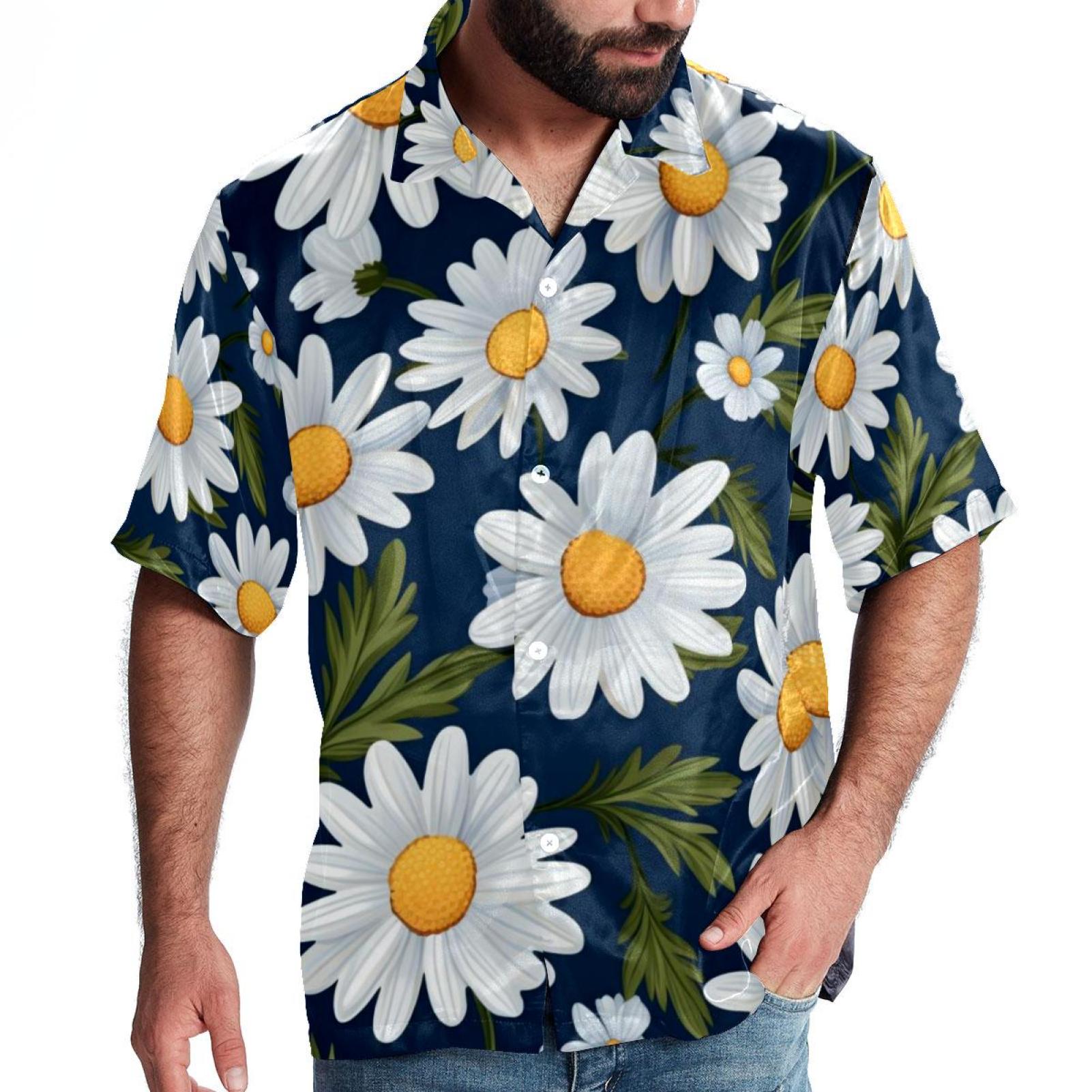 Daisy Men's Casual Printed Button Down Short Sleeve Summer Beach Shirt ...
