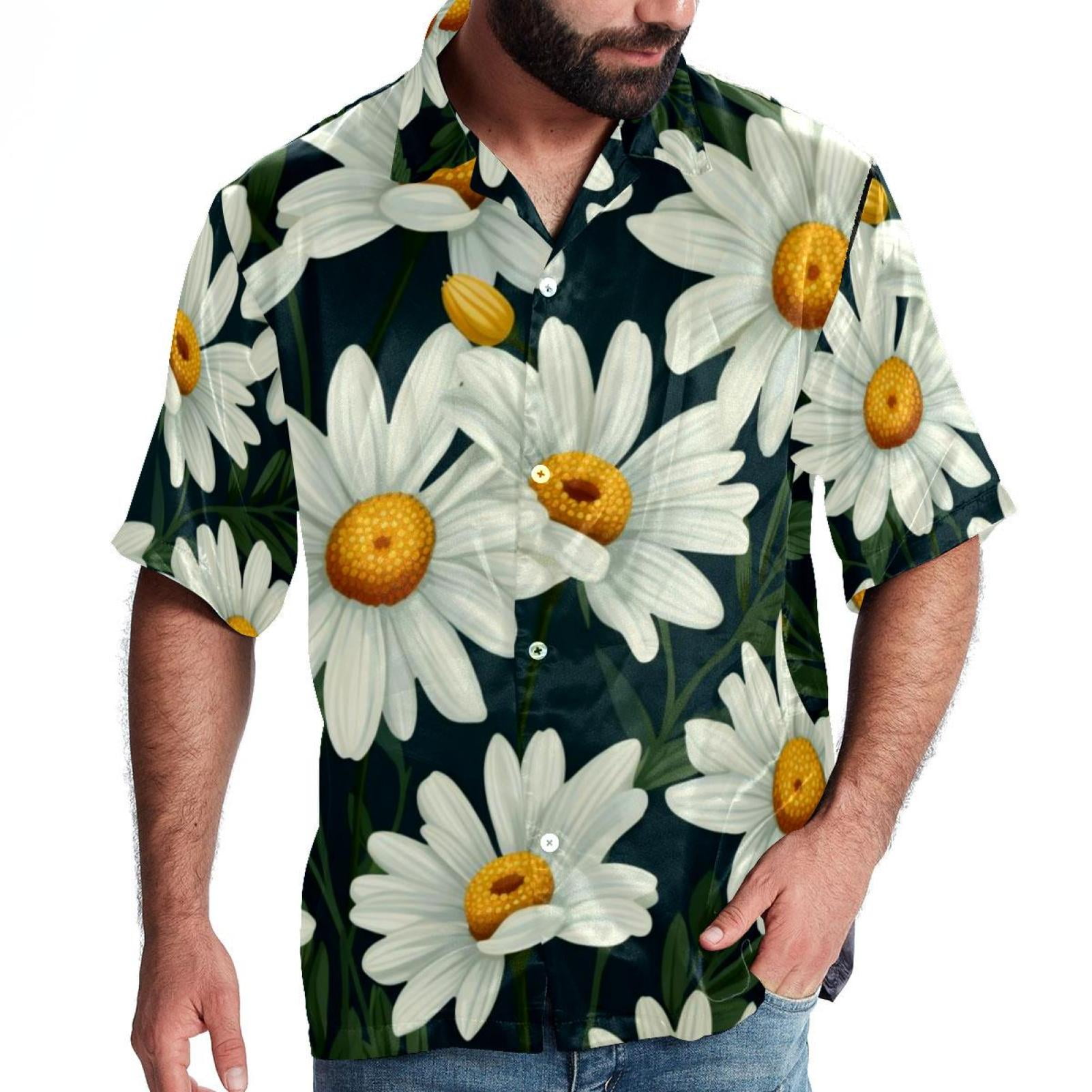 Daisy Men's Casual Printed Button Down Short Sleeve Summer Beach Shirt ...