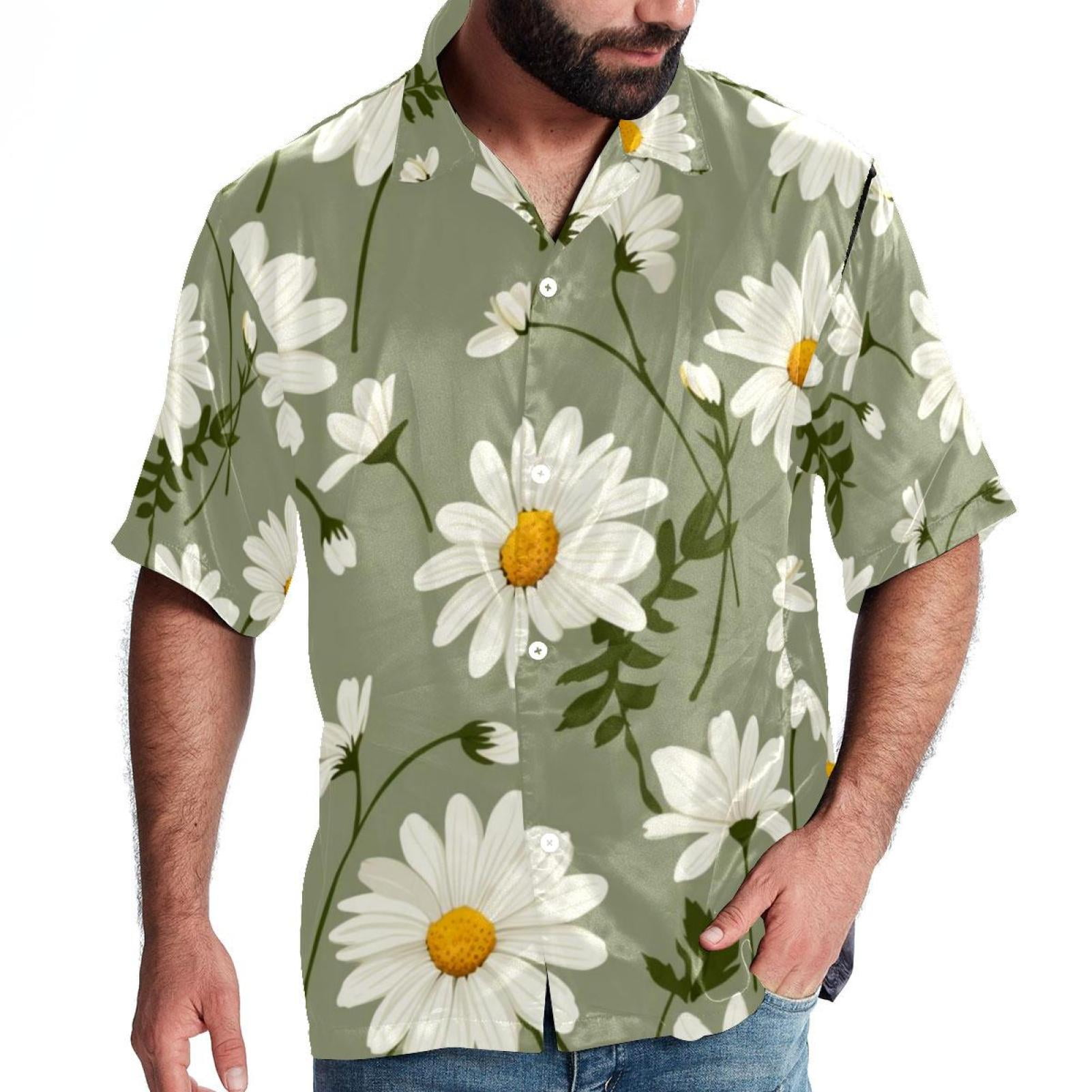 Daisy Men's Short Sleeve Hawaiian Poplin Shirt - Casual Printed Button Down Summer Beach Shirt ...