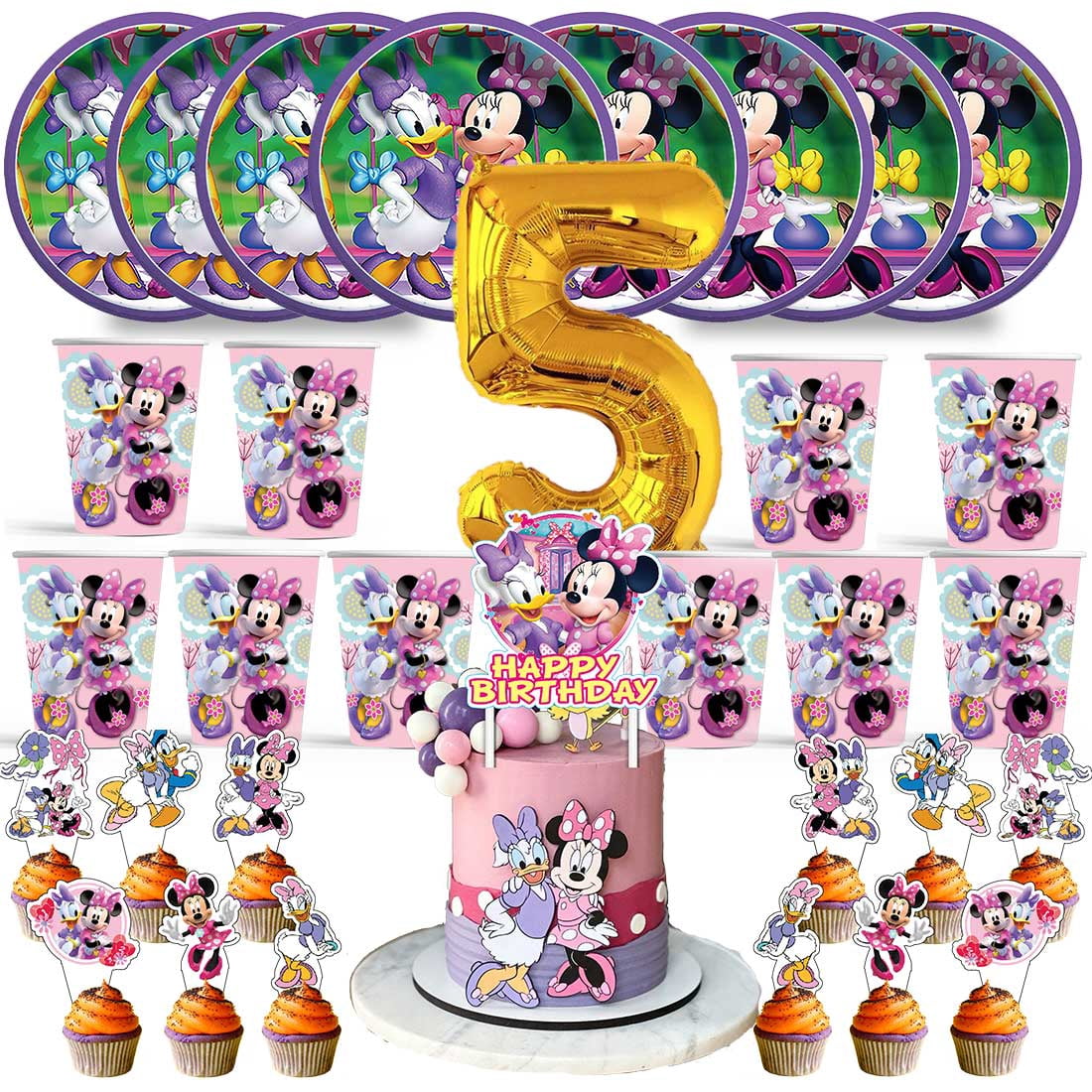 Daisy Minnie bowtique Birthday 5th Cups Party Supplies Plates Fans ...