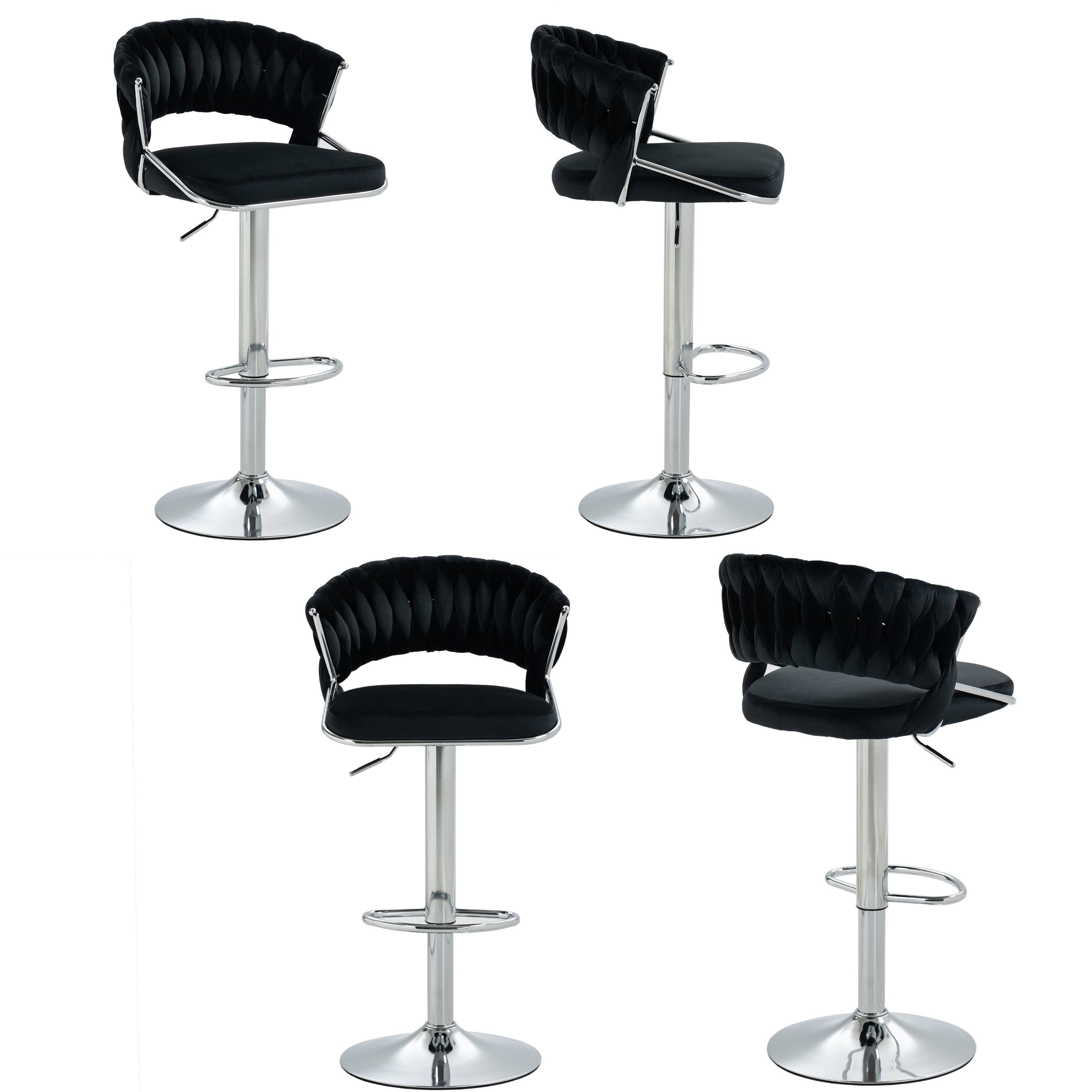 Daisy Modern Velvet Counter Bar Stools with Backs(Set of 4) Black ...