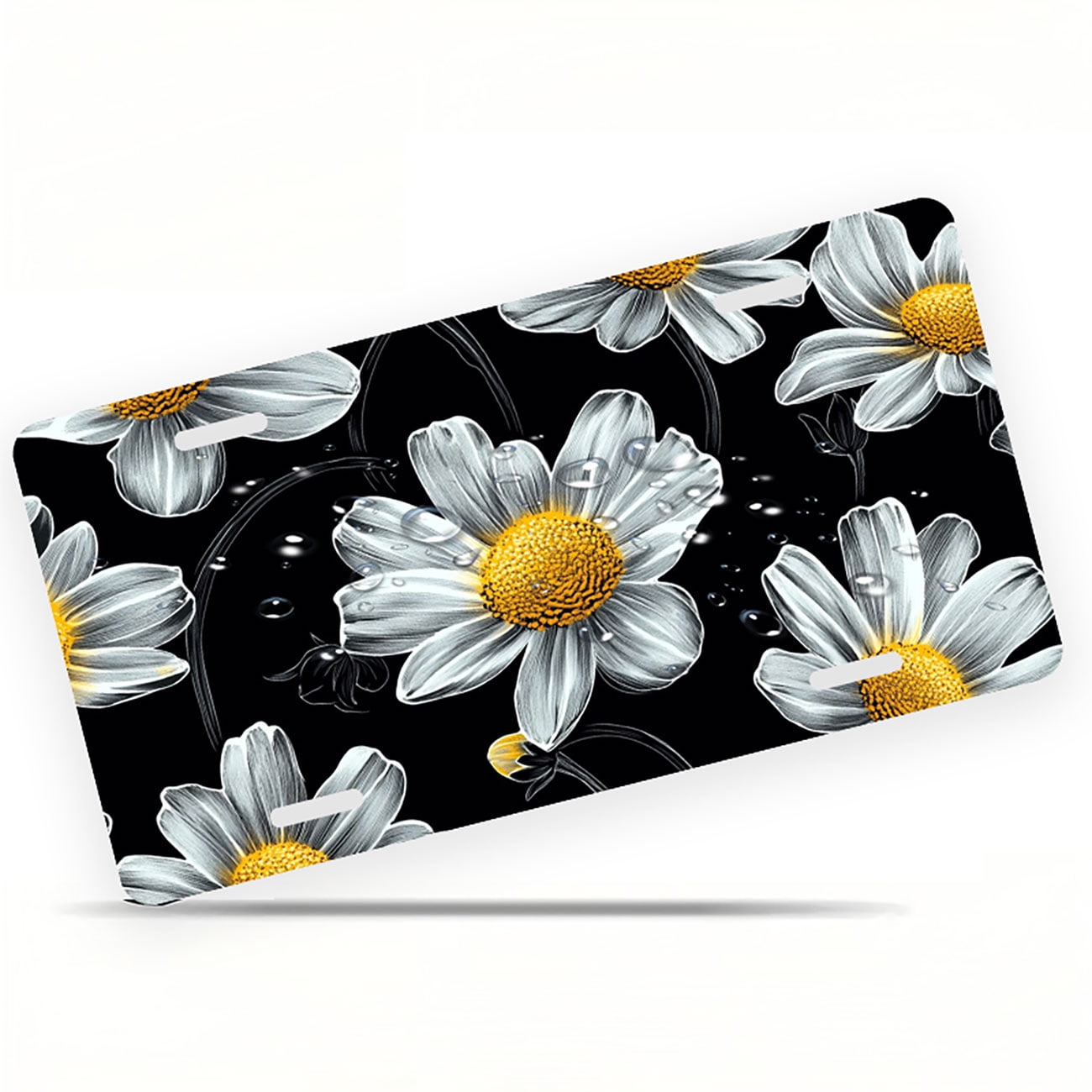 Daisy Monochrome Pattern Funny Personalized License Plate Rust-proof ...
