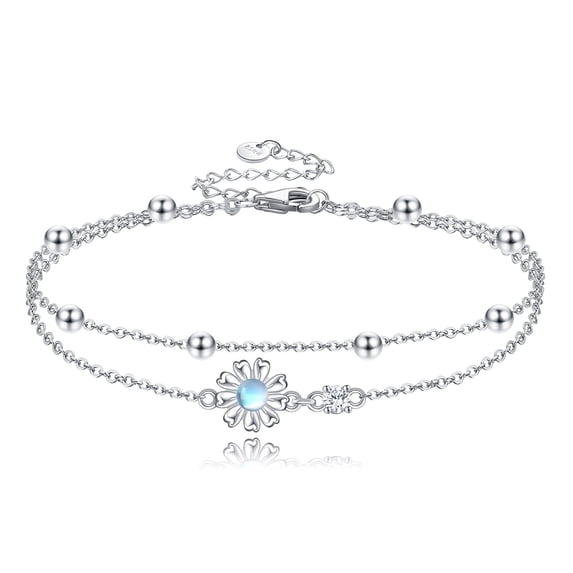 Daisy Moonstone Anklet Sterling Silver Daisy Flower Layered Ankle ...