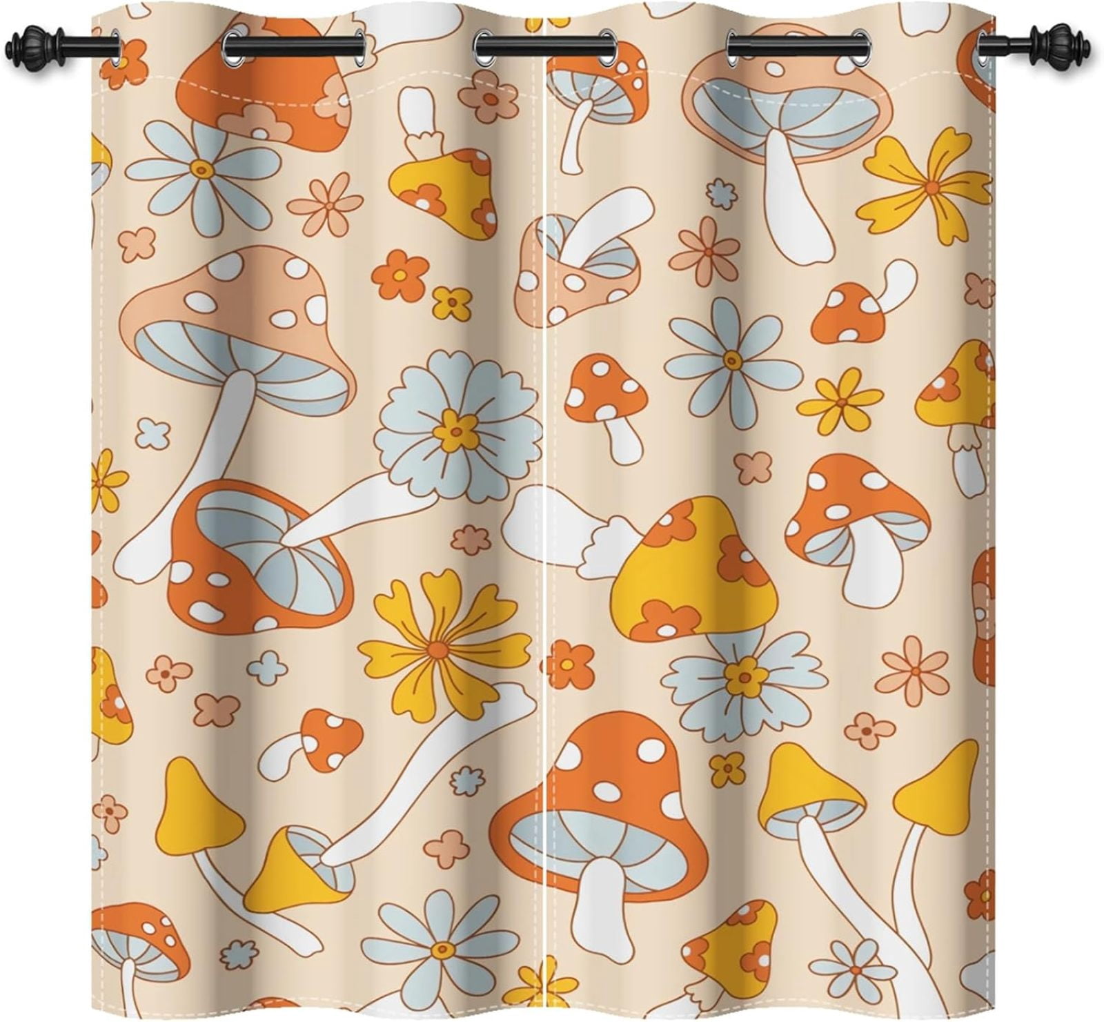 Daisy Mushroom Window Curtains Boho Flower Mushrooms Decorative ...