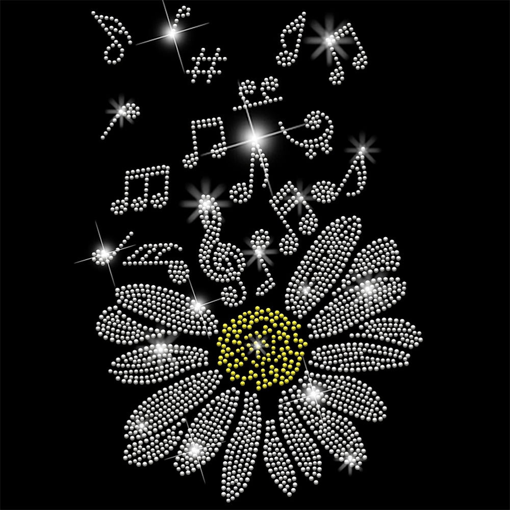 Daisy Music Notes Rhinestone Iron on Transfer Flower Glitter Rhinestone ...