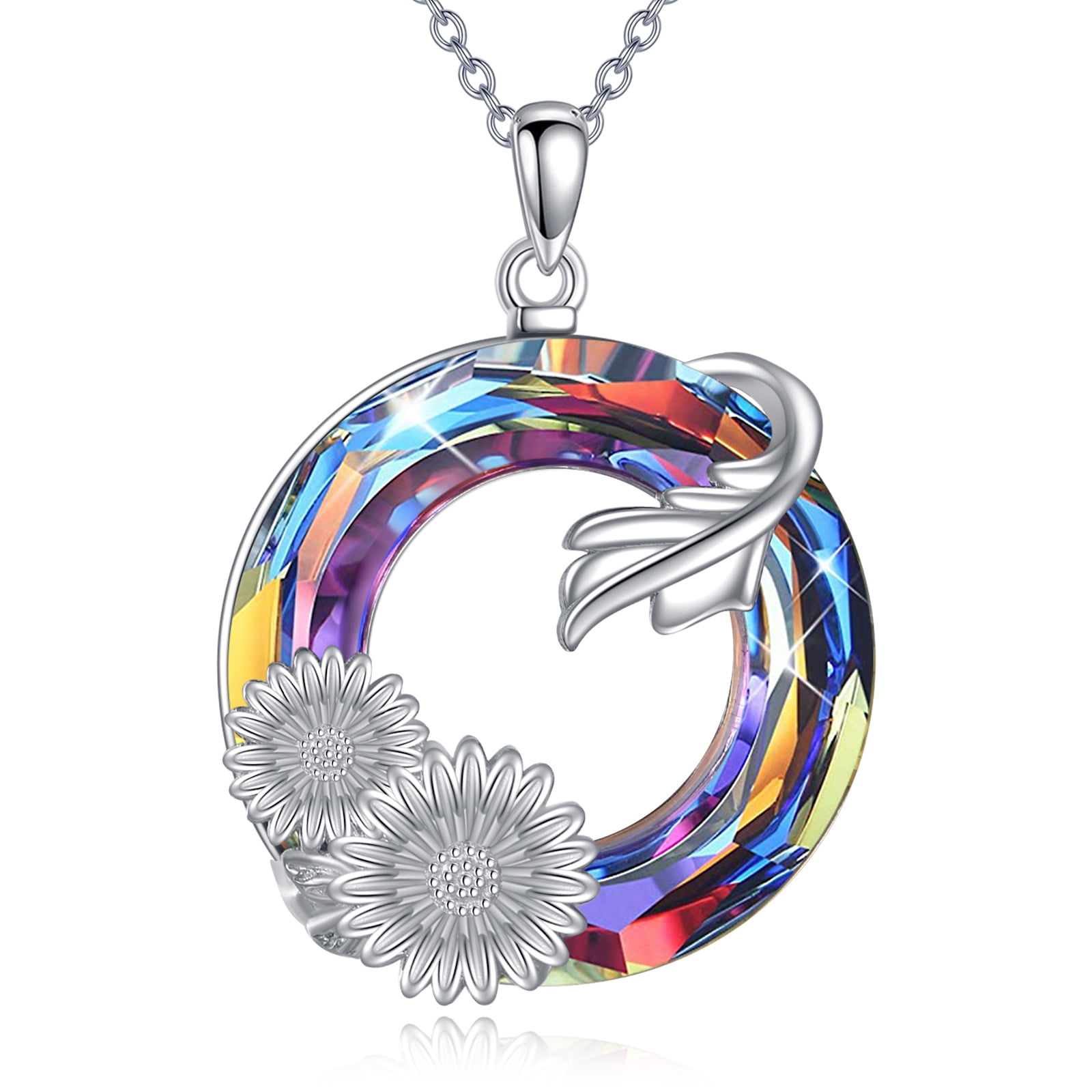 Daisy Necklace with Crystal 925 Sterling Silver DaisyPendant Necklace ...