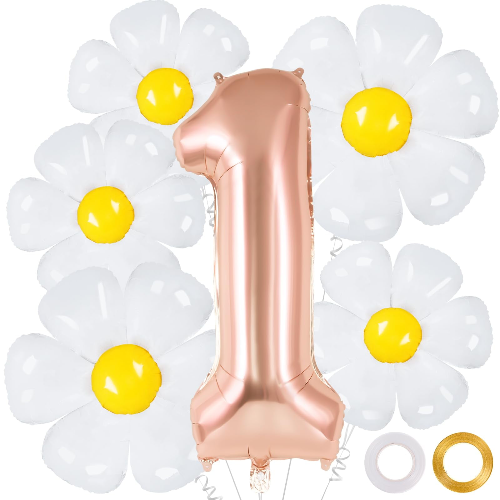 Daisy Number 1 Balloon, MSF2 White Daisy Flower Foil Balloons, 40 Inch ...