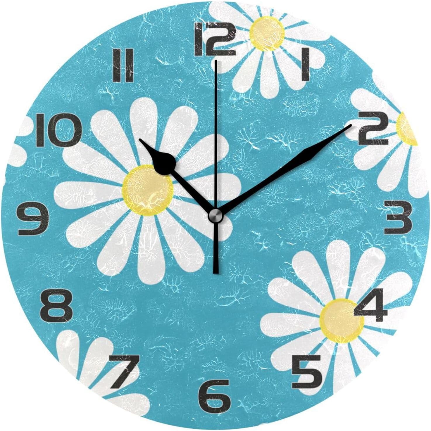 Daisy Over Blue Round Wall Clock, 9.84 inch Silent Wall Clock for ...