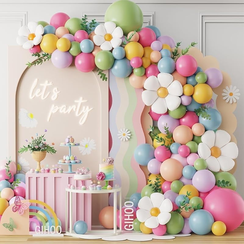 Daisy Pastel Balloon Garland Kit 157pcs Pastel Macaron Balloon Arch Kit with Flower Mylar ...