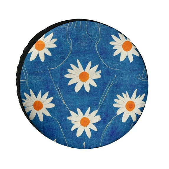 Daisy Pattern in Blue Spare Tire Cover Naive Daisy Flowers Waterproof ...